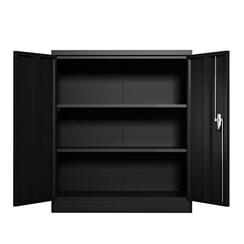 Black Metal Storage Cabinet Lockable Steel Storage Cabinet with 2 ...