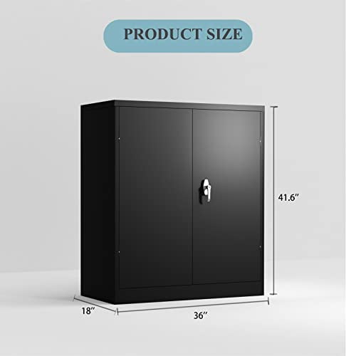 Black Metal Storage Cabinet Lockable Steel Storage Cabinet with 2 ...