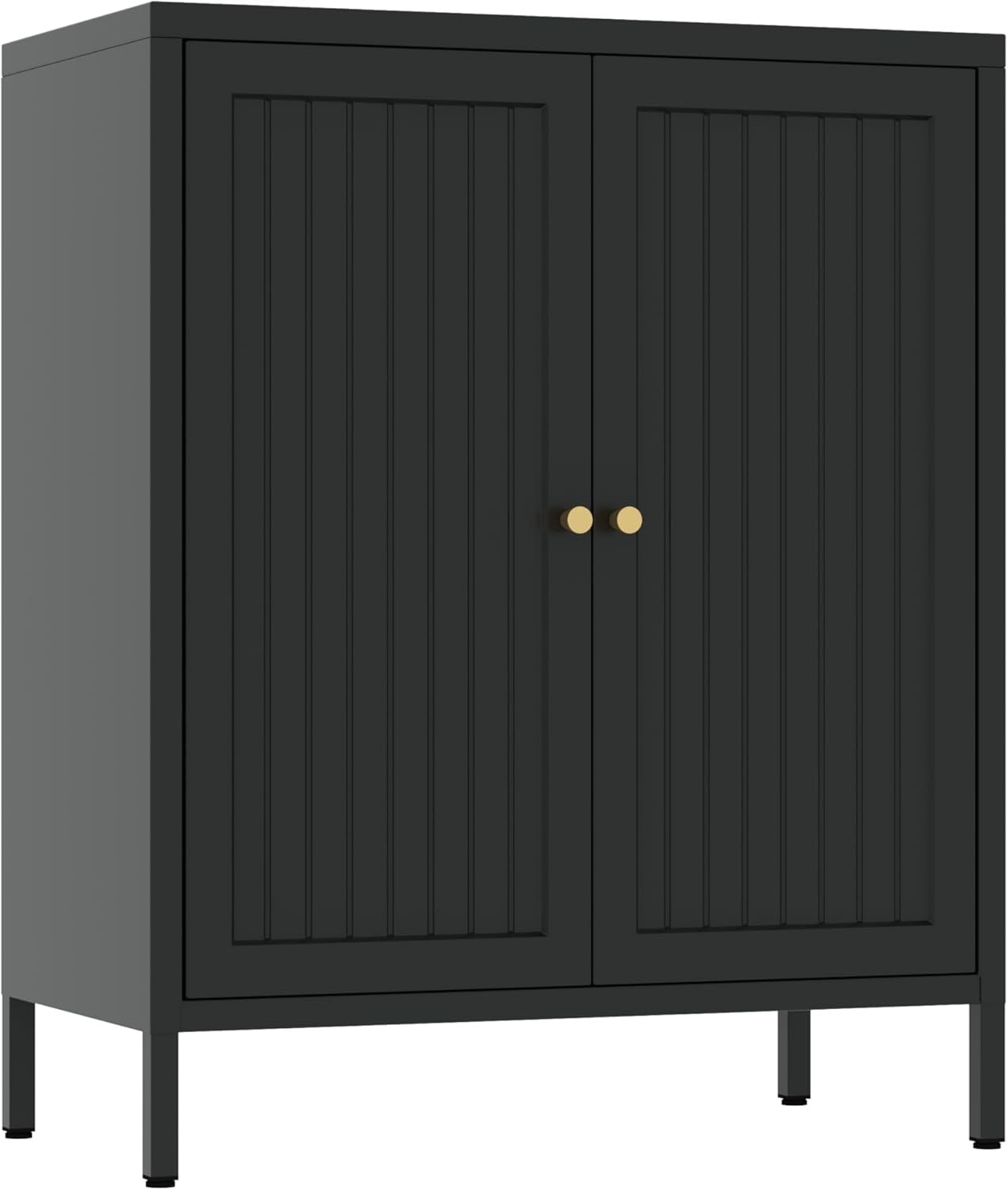 Black Metal Storage Cabinet, Metal Sideboard Cabinets with 1 Adjustable ...