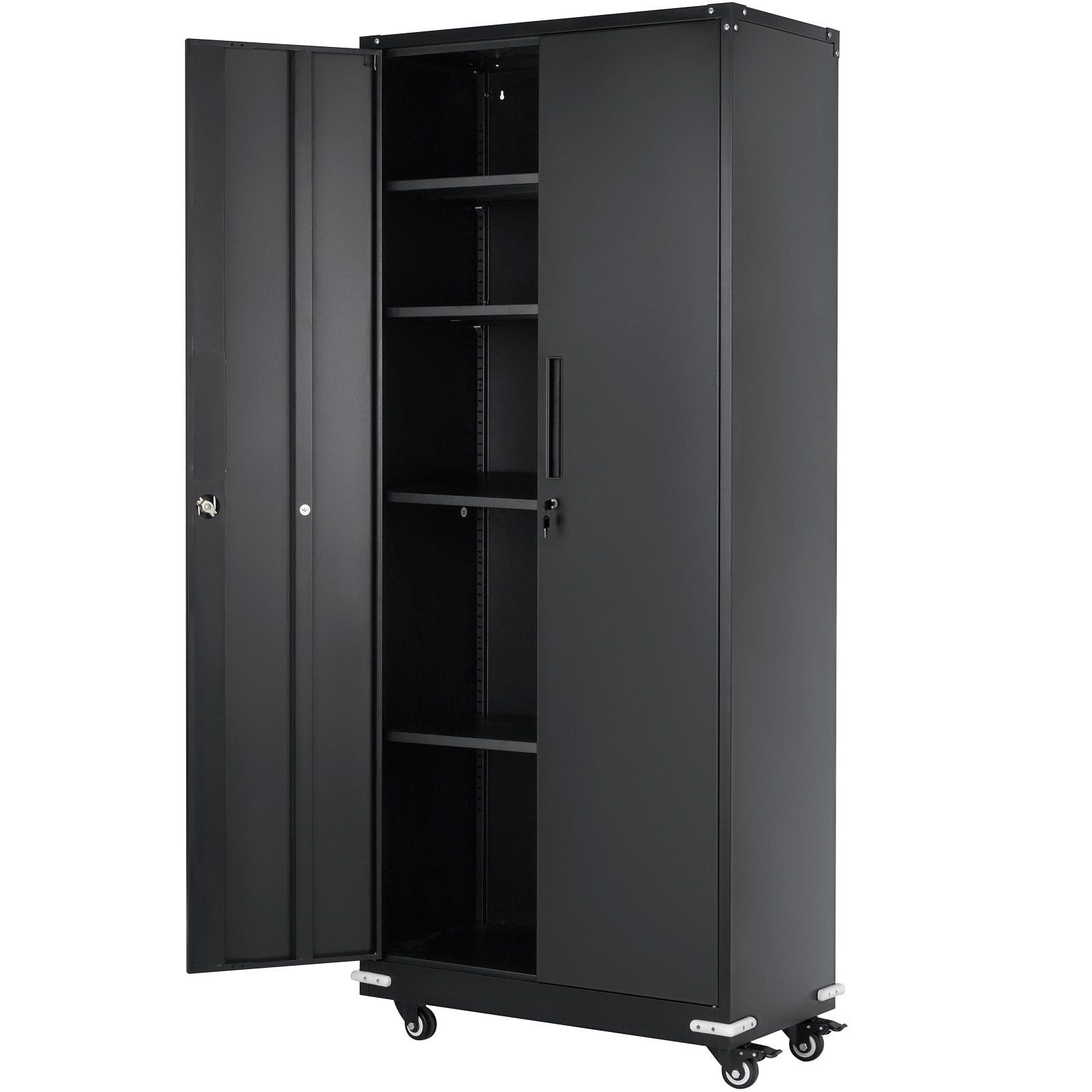 Black Metal Storage Cabinet with Wheels, 75 Inch Tall Locking Cabinet ...