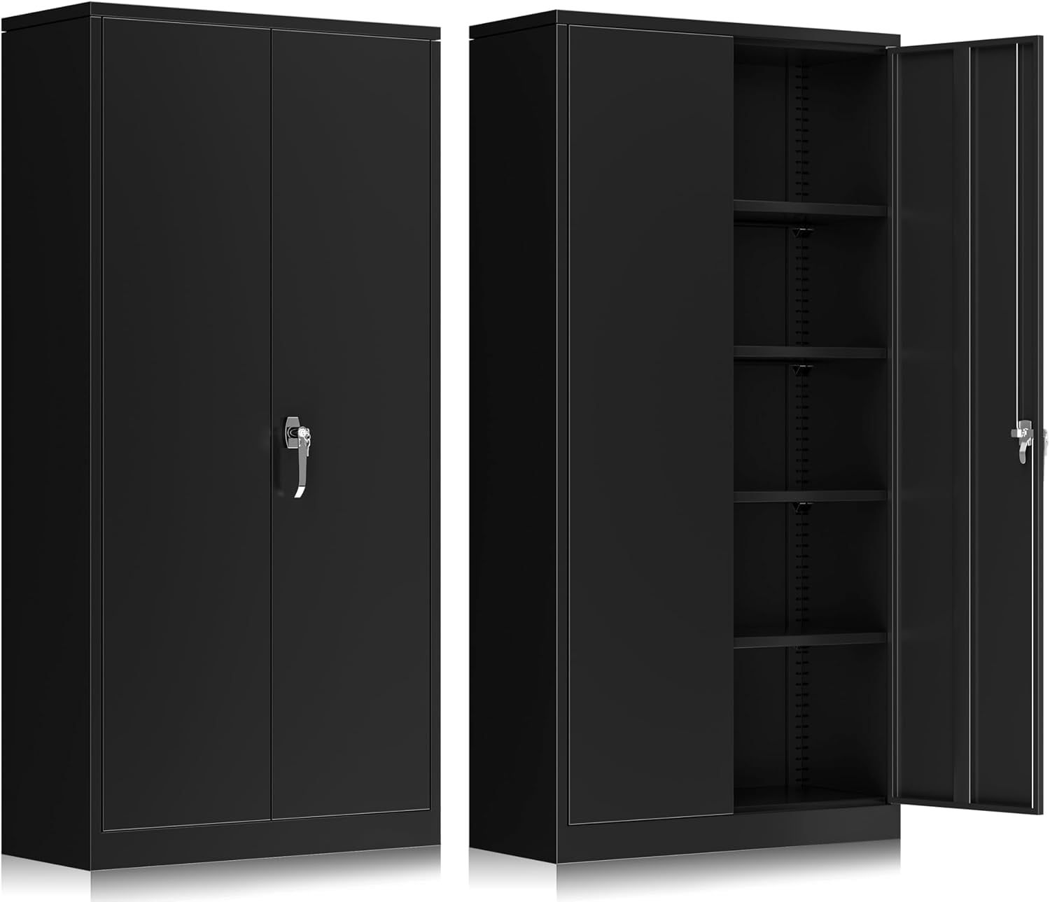 Black Metal Storage Cabinet with Lock,72" Tall Lockable Garage Storage ...