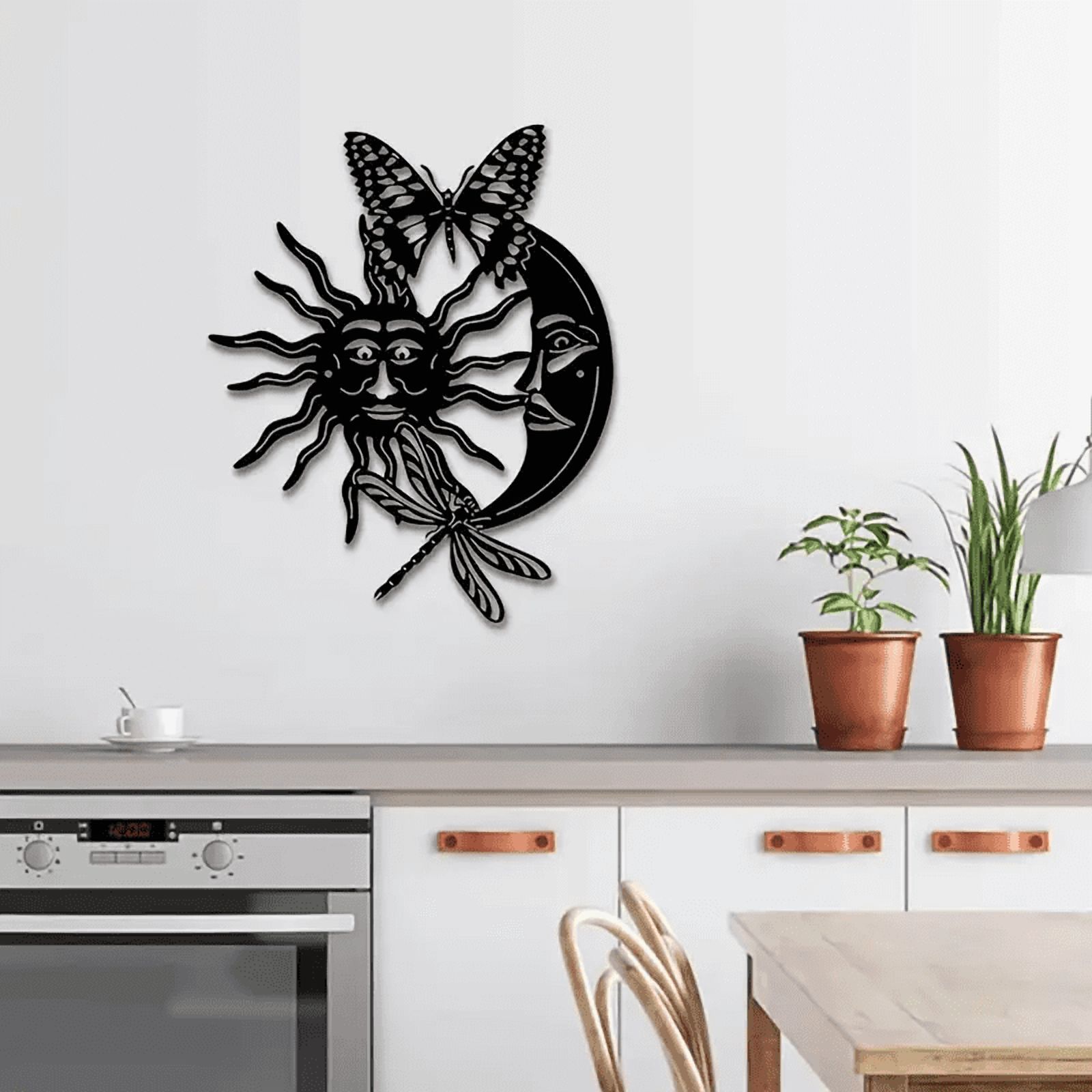Black Metal Sun & Moon Wall Decor, Minimalist Indoor Outdoor Art ...