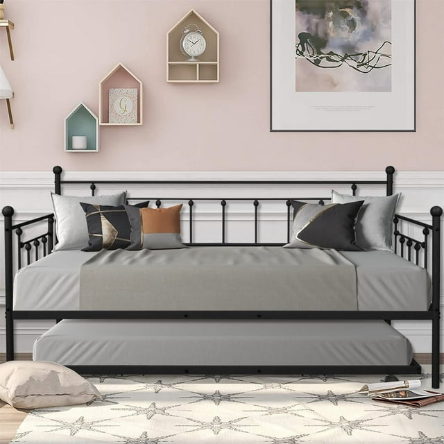 SEGMART Heavy Duty Black Metal Daybed with Trundle, Twin Bed Frames for ...