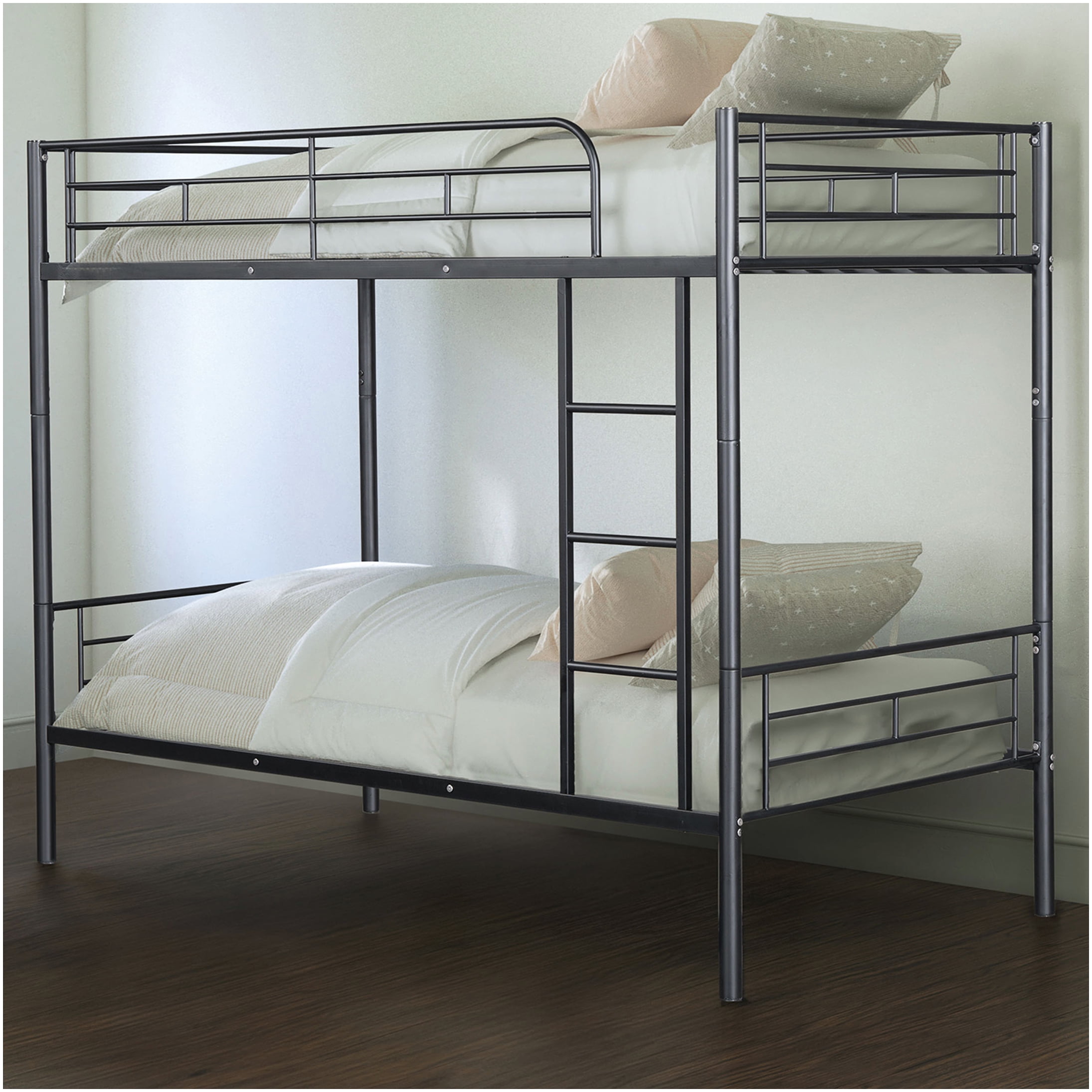 Black Metal Twin Bunk Bed with Ladder, Space Saving 2-in-1 Convertible ...