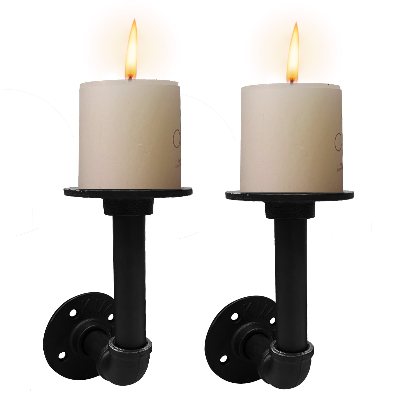 Black Metal Wall Candle Sconces Holder Set of 2 for Pillar Candle ...