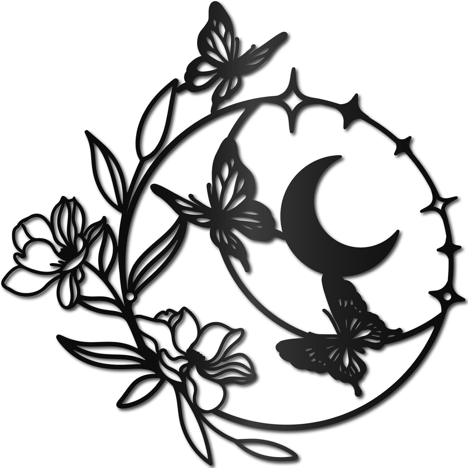 Black Metal Wall Decor Round Flower Wall Art Butterflies Moon Wall ...