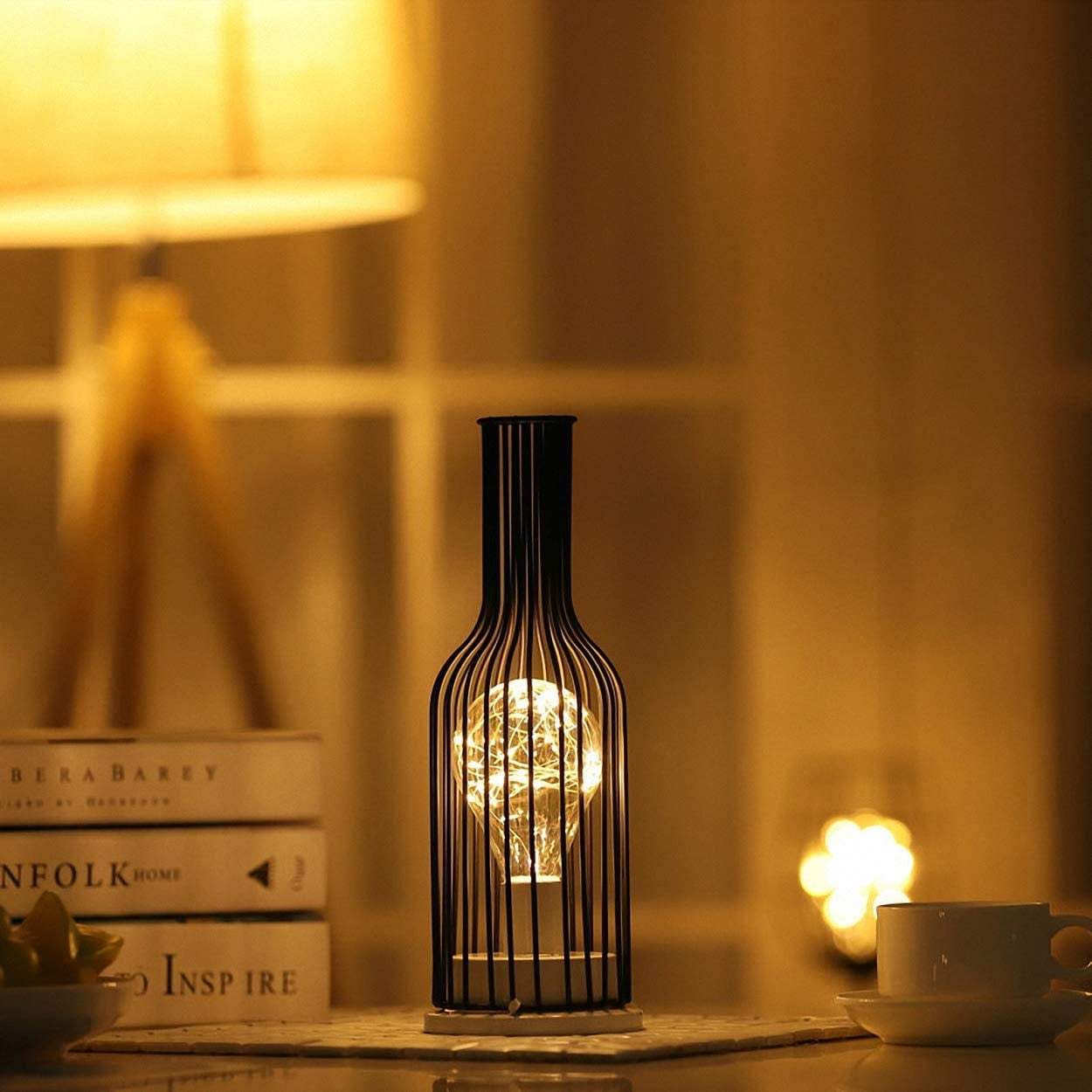 Black Metal Wire Table Lamp Modern Iron Basket Cage Style Night Light ...