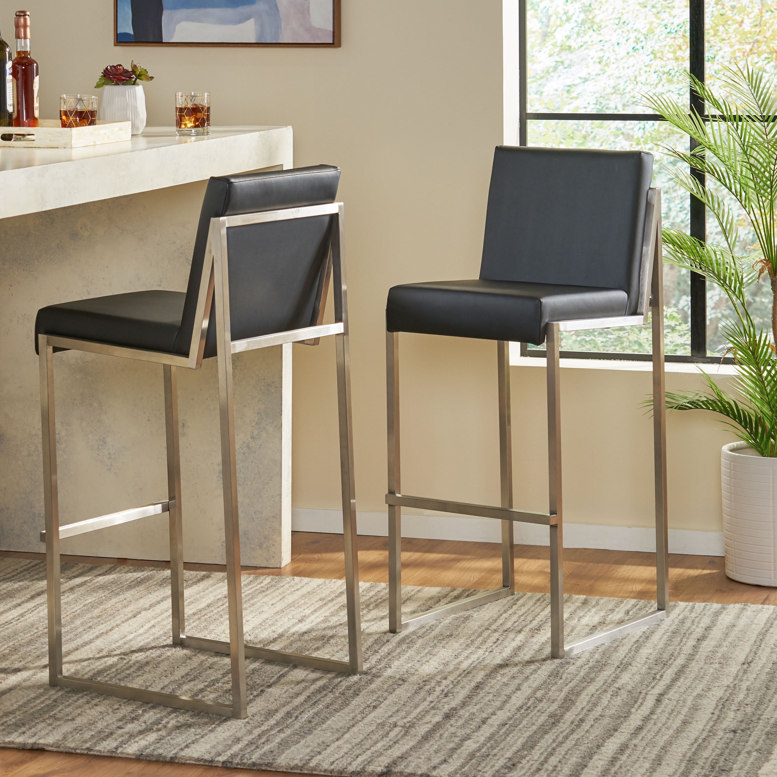 Black Metal and Ceramic Tile Bar Stool with Built-in Footrest for ...