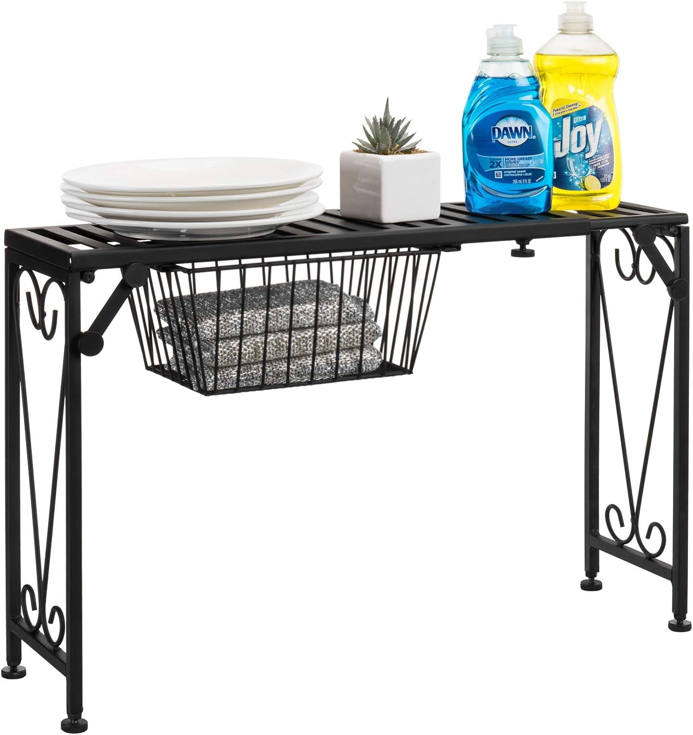 Black Metal over Sink Organizer Shelf with Pull Out Drawer, Expandable ...