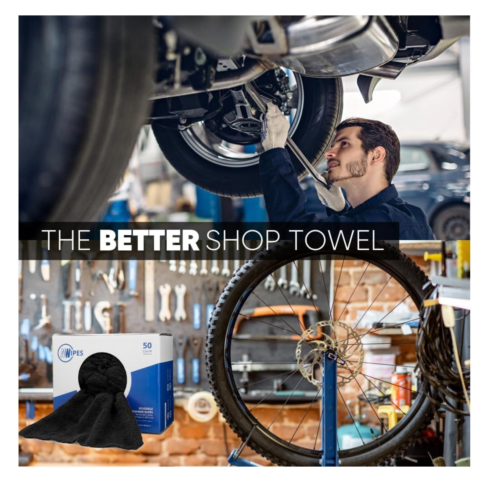 Black Microfiber Shop Towels | MWipes Reusable Shop Rags | 50 Rags in a ...