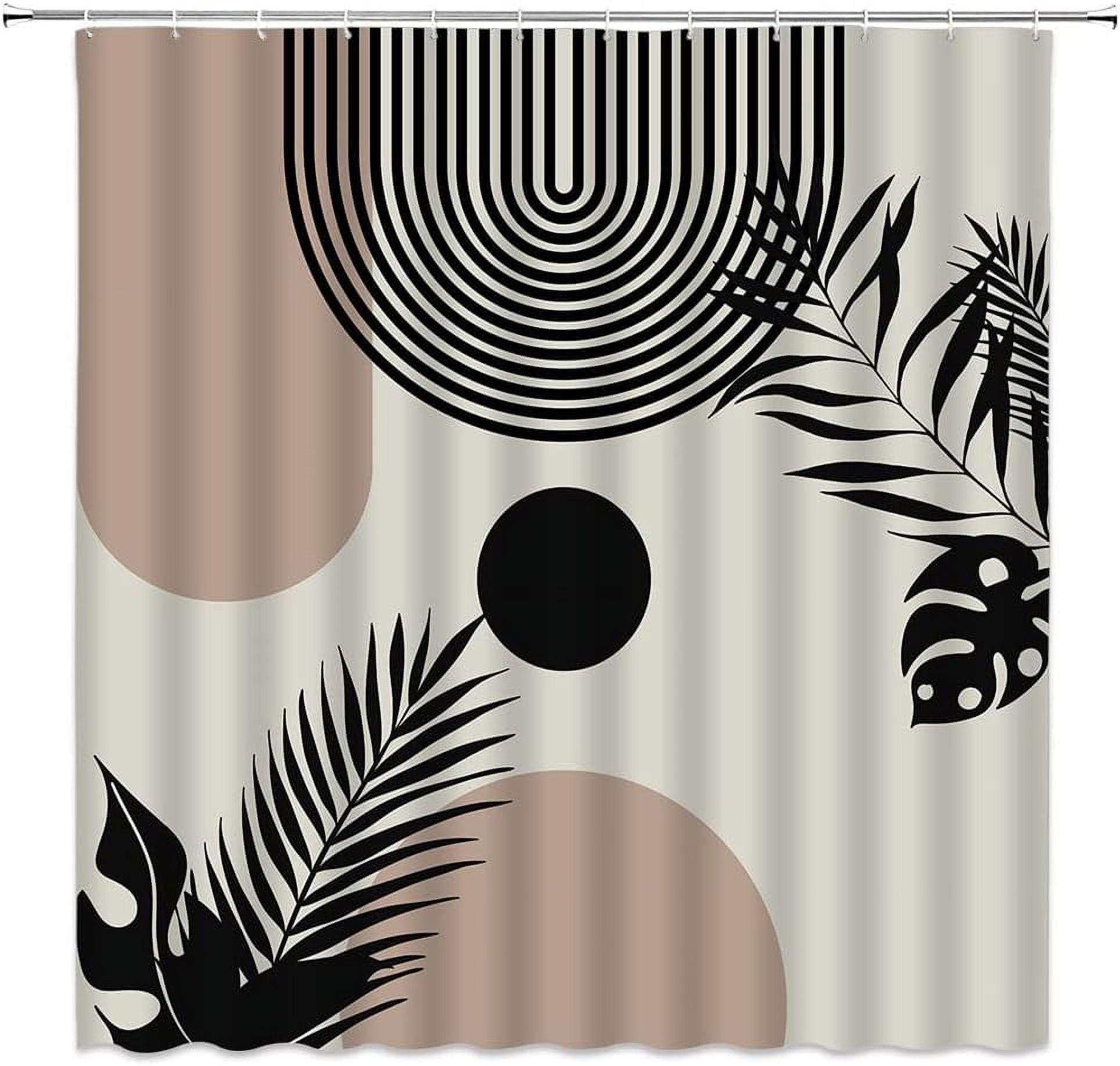 Black Mid Century Abstract Shower Curtain Boho Arch Sun Cute Curve