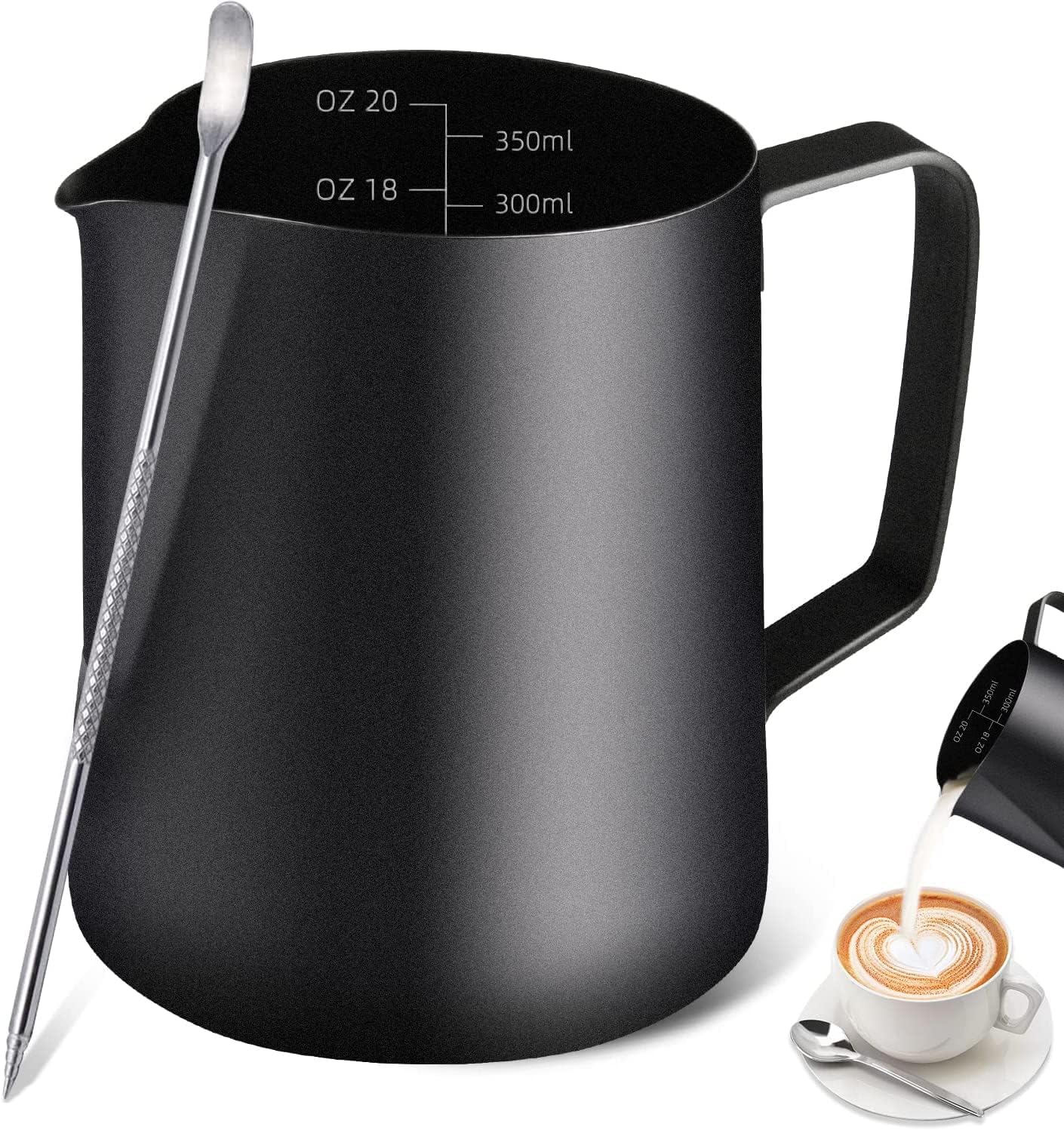 Black Milk Steam Jug for Coffee Machines - Stainless Steel Pitcher ...
