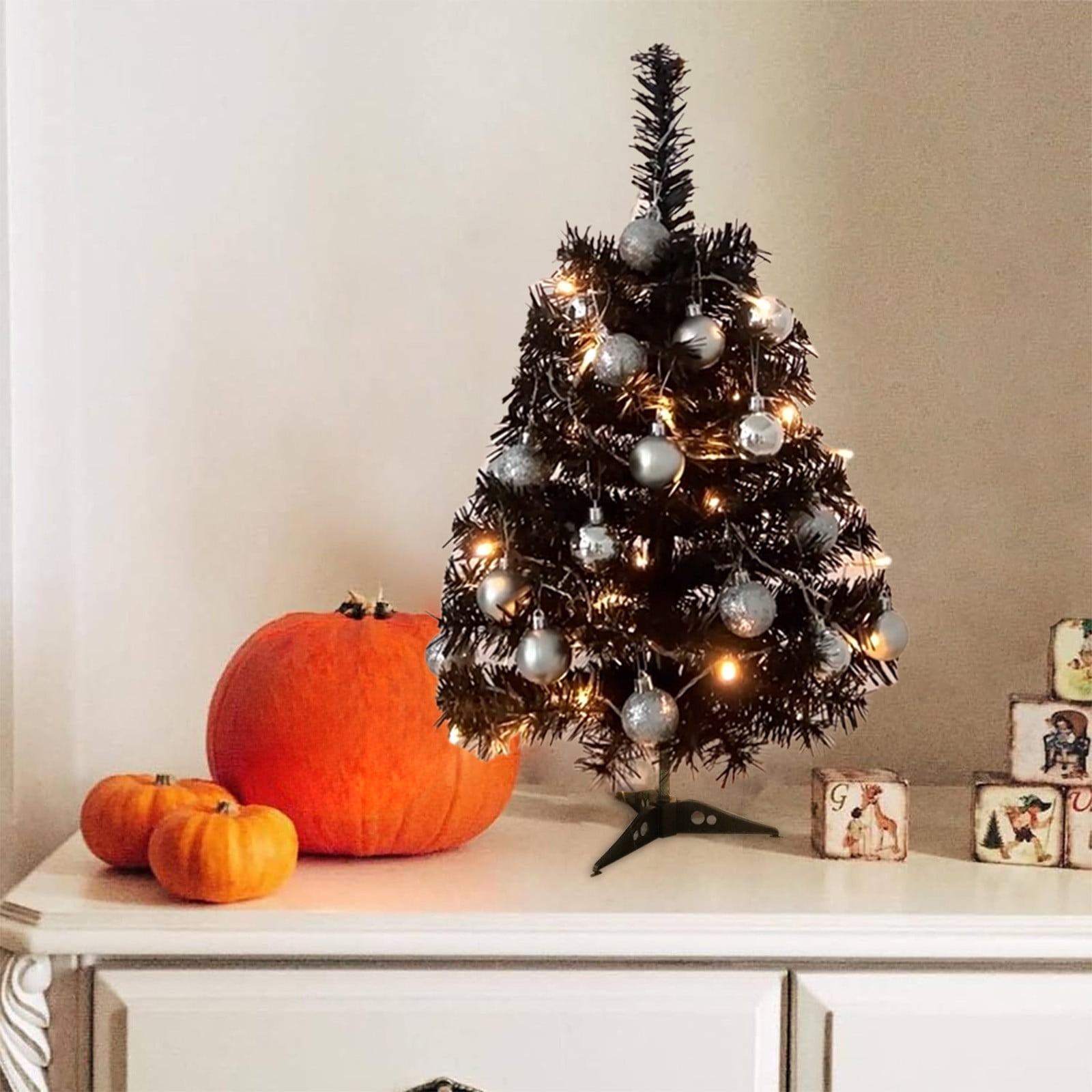 Black Mini Halloween Christmas Tree,Lighted Tabletop Artificial Xmas ...