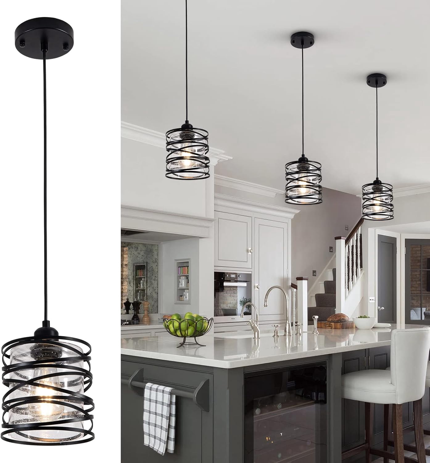 Black Mini Pendant Light Over Sink 1-Pack Modern Pendant Lighting Matte ...