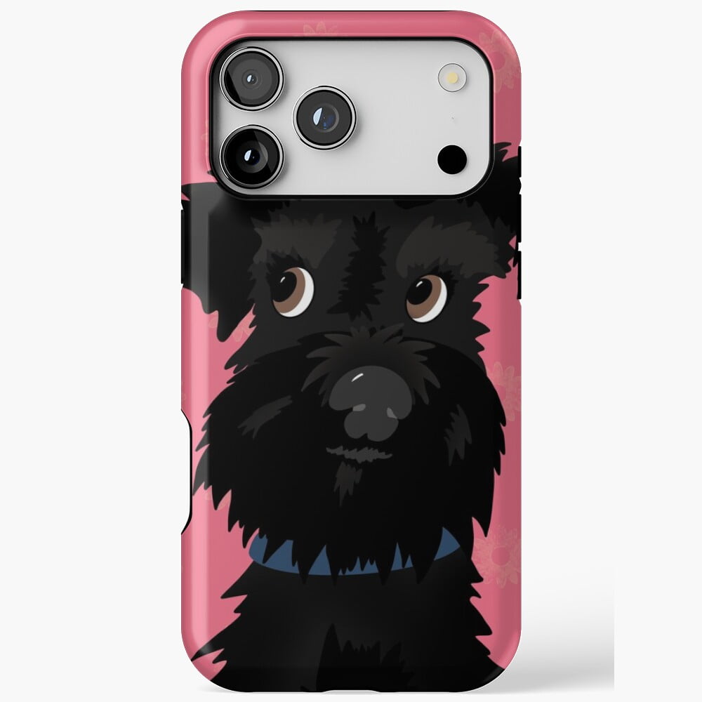 Black Miniature Schnauzer Pink Daisies iPhone Case 11 to 17 Pro Max ...