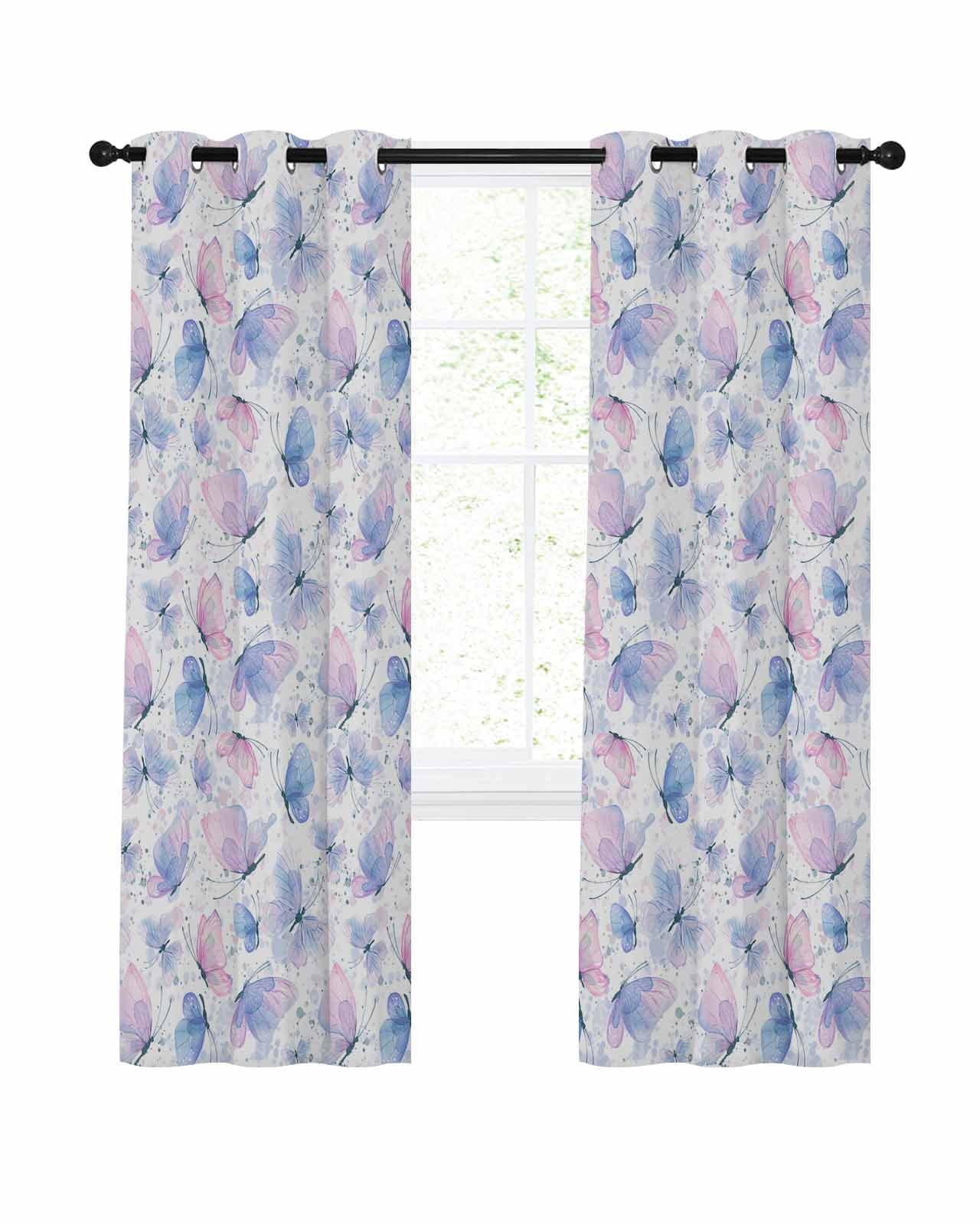 Black Minimalist Blackout Curtains 45 Inch Length Ink Wash Spring Plant ...