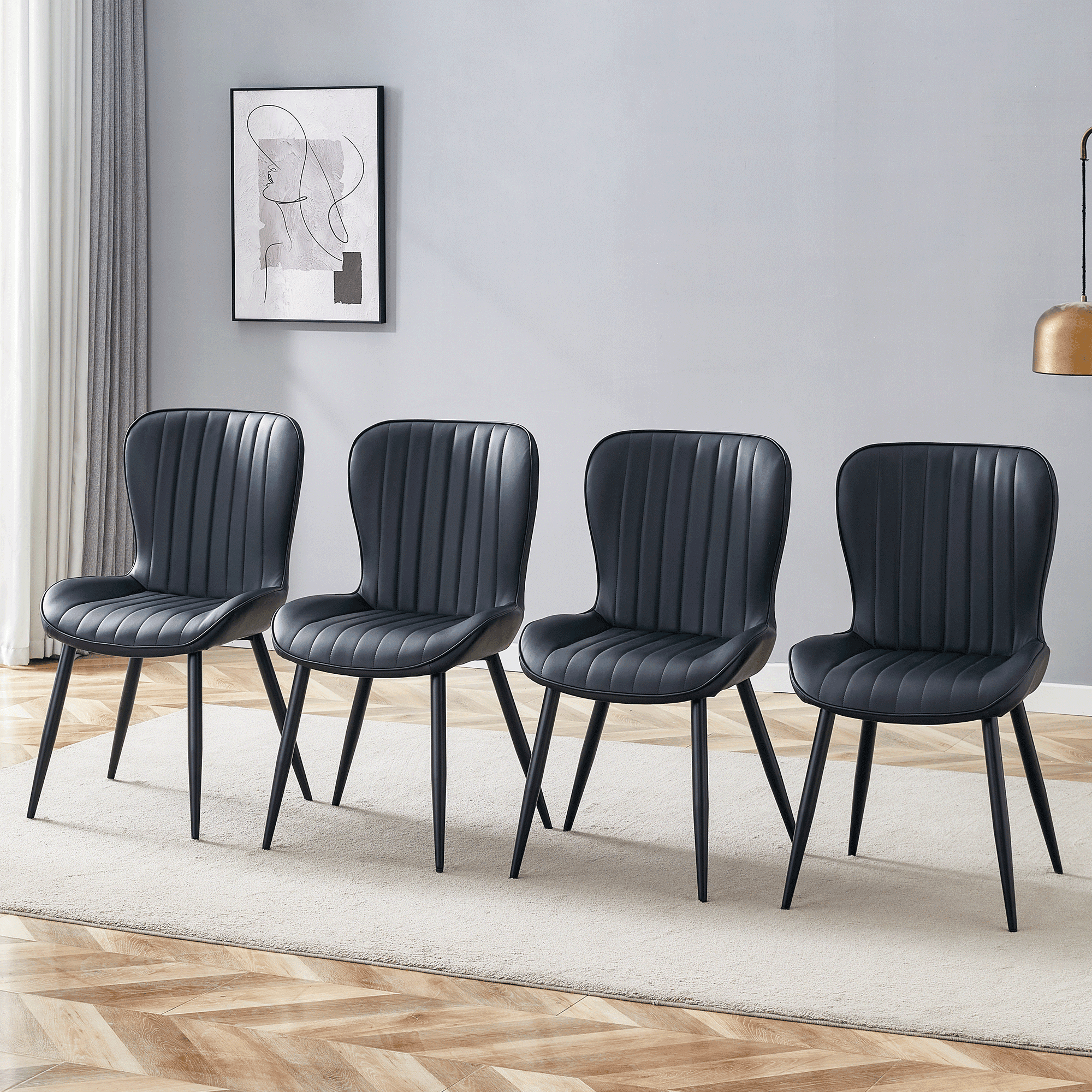 The Black Minimalist Ergonomic Dining Chair Comes In A Pack of 4, With ...