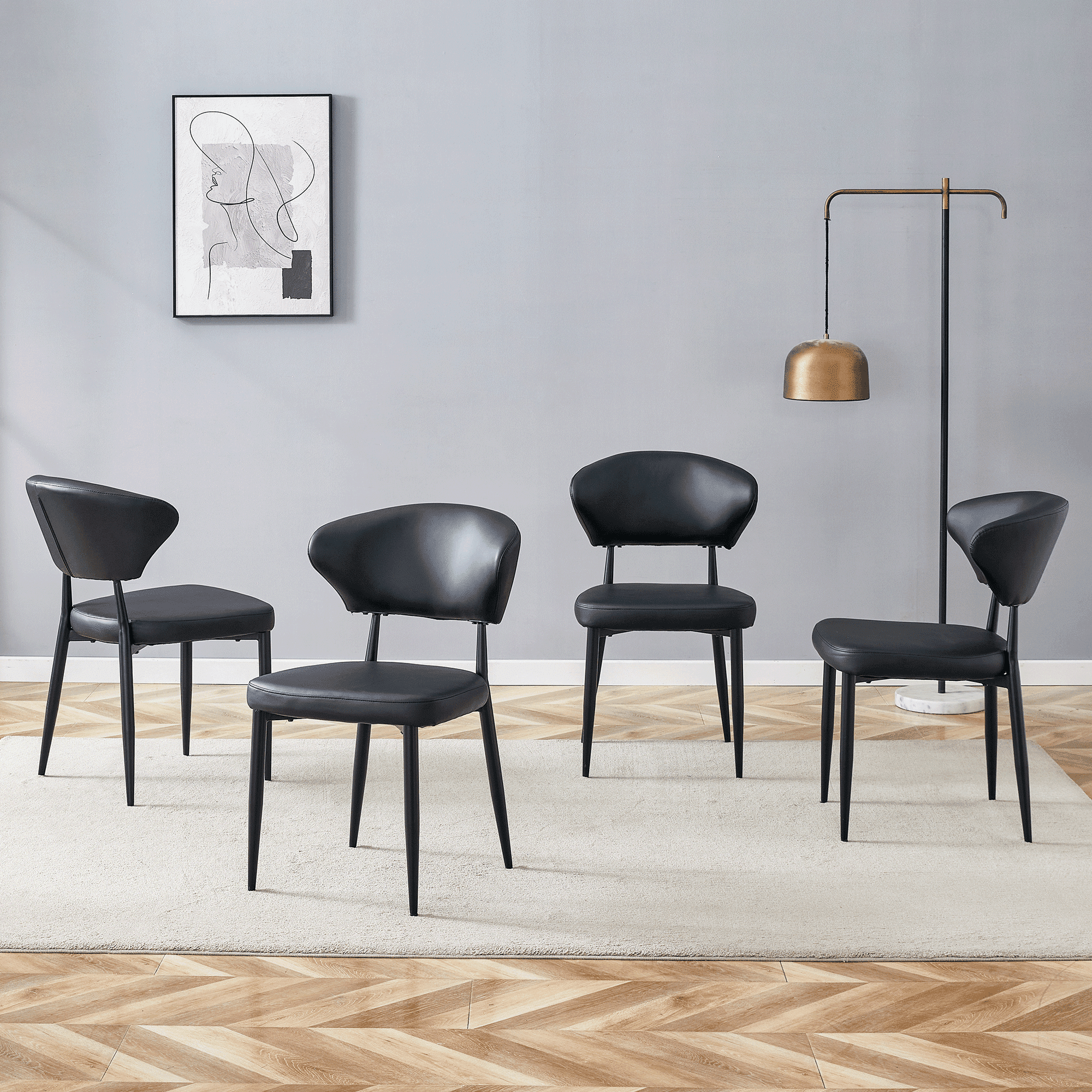 Black Minimalist Ergonomic Dining Chair, With A Curved Backrest For ...