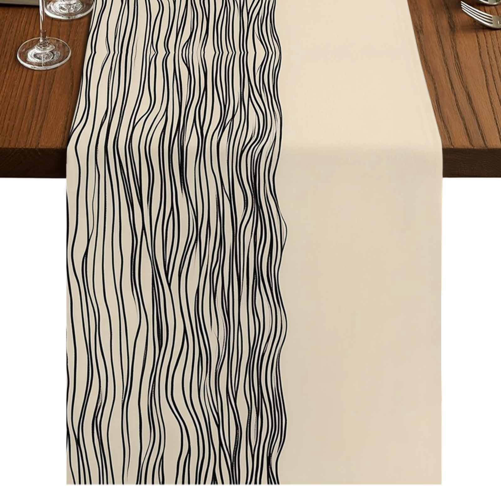 Black Minimalist Lines 90 Inch Table Runner, Modern Stripe Art ...