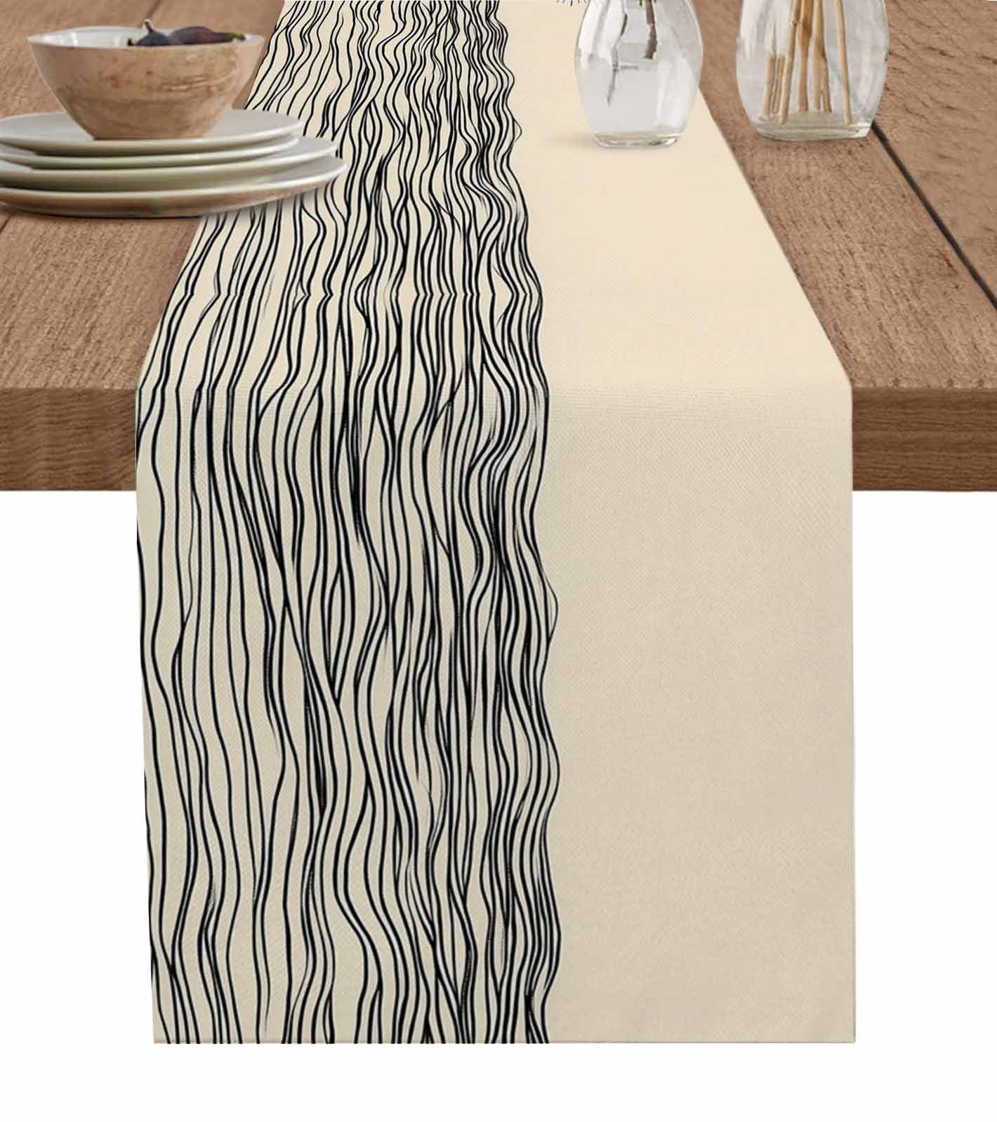Black Minimalist Lines Burlap Cotton Table Runner 13x70 Inches Long ...