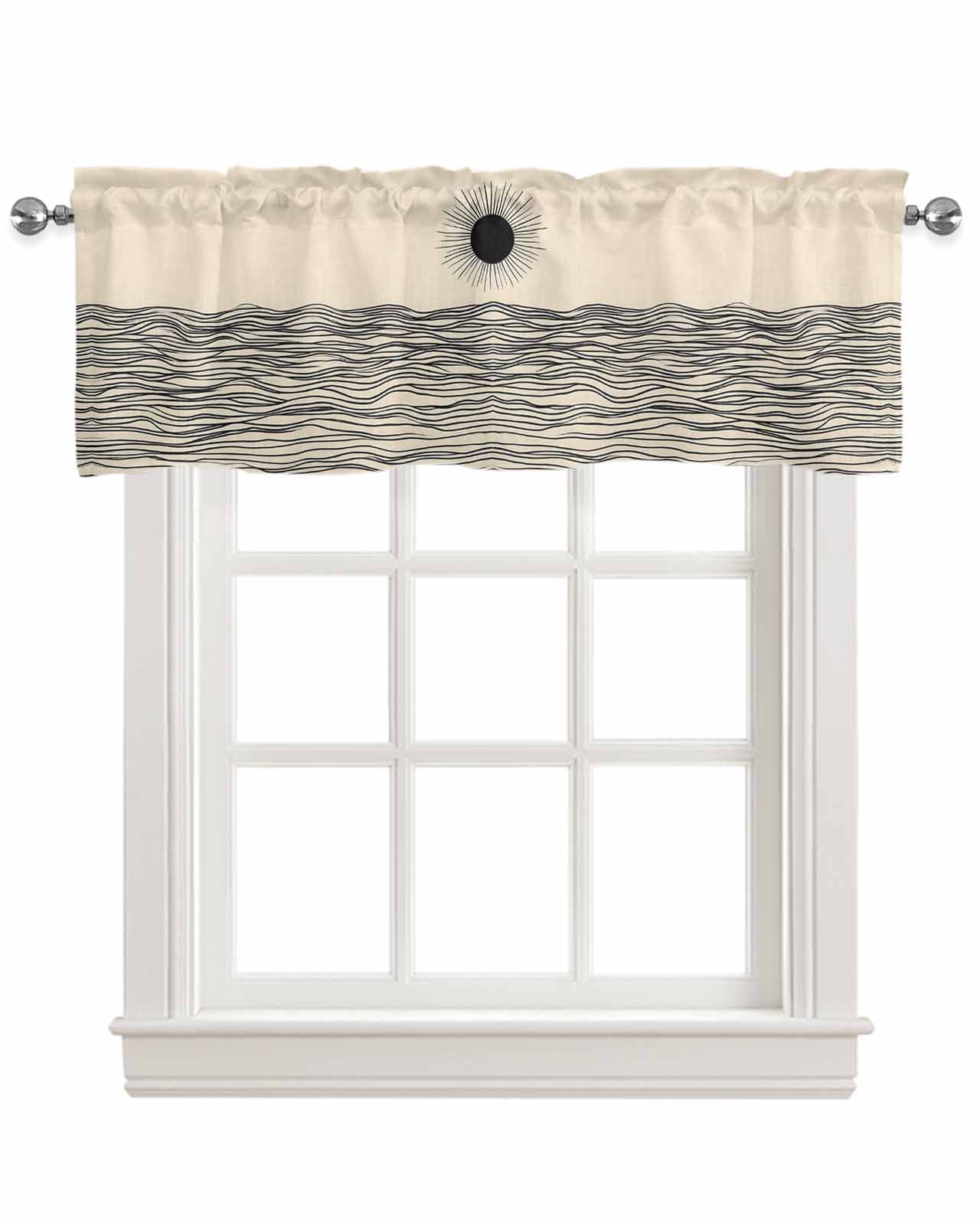 Black Minimalist Lines Kitchen Valances for Windows Farmhouse Linen ...