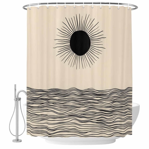 Black Minimalist Lines Shower Curtain Set - 72" x 78" Washable Bathtub ...