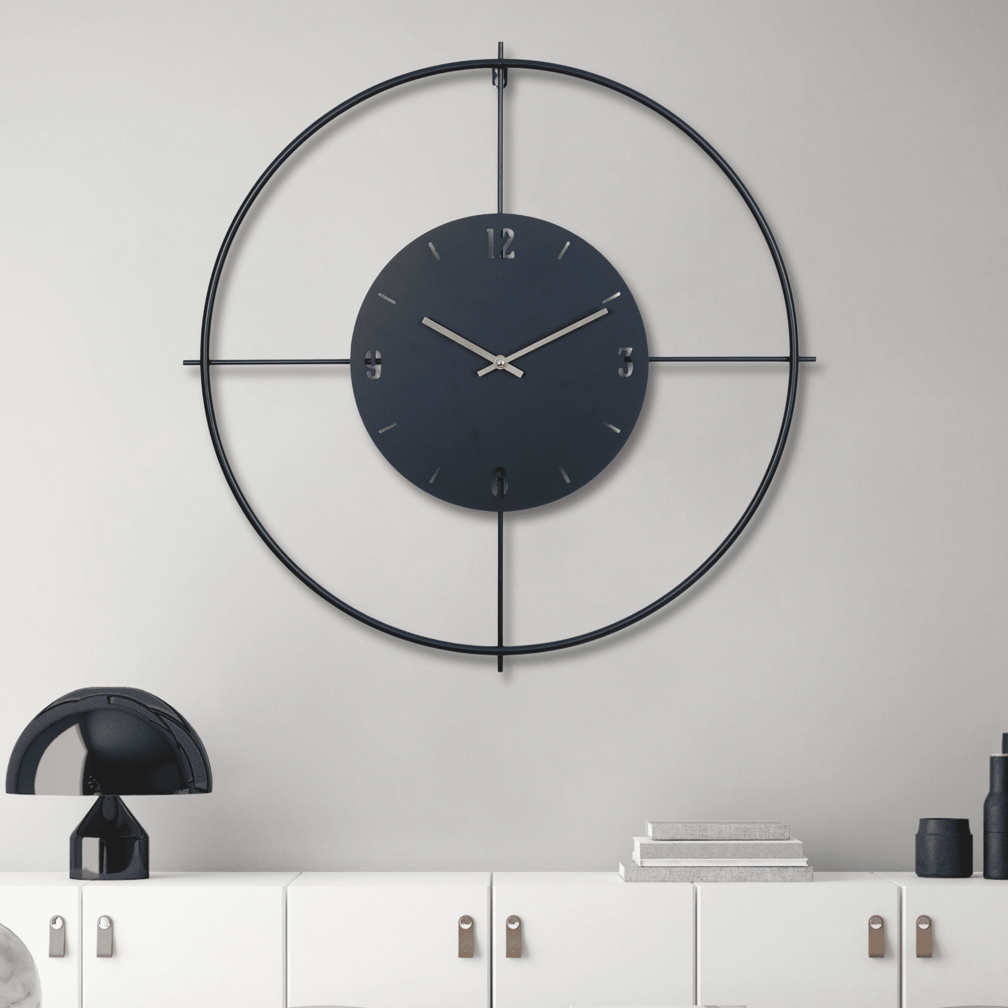 Black Minimalist Metal Wall Clock, Large Metal and Wood Clock, 60 cm or ...
