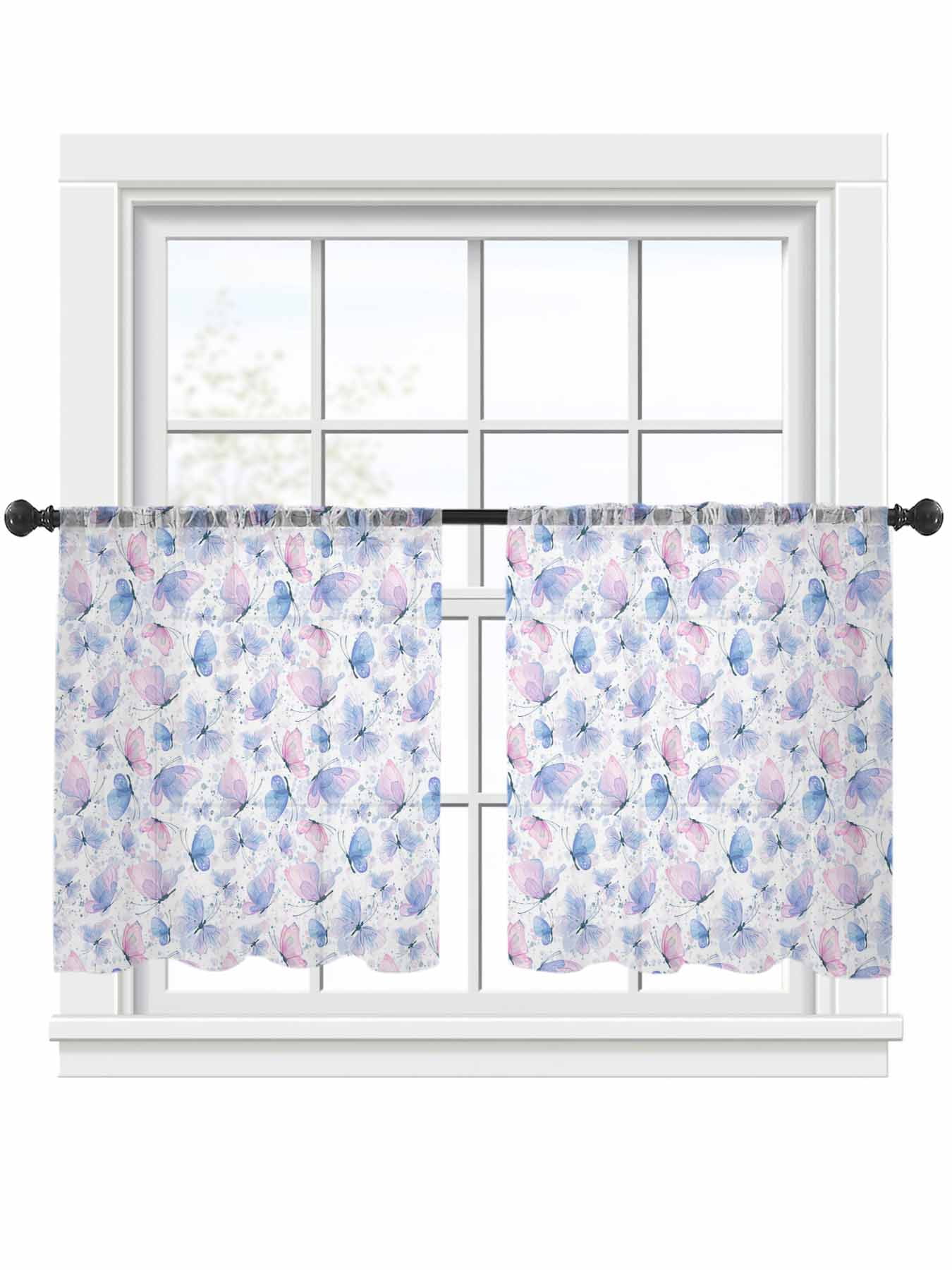 Black Minimalist Sheer Curtains 2 Panels Set Ink Wash Spring Plant ...