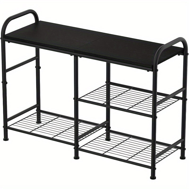 Black Minimalist Shoe Rack, Used for Storing Entrance Shoes, with Bench ...