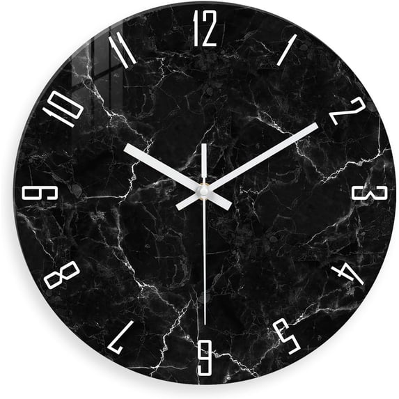 Black Minimalist Wall Clocks for Living Room Glass Marble Pattern Wall ...