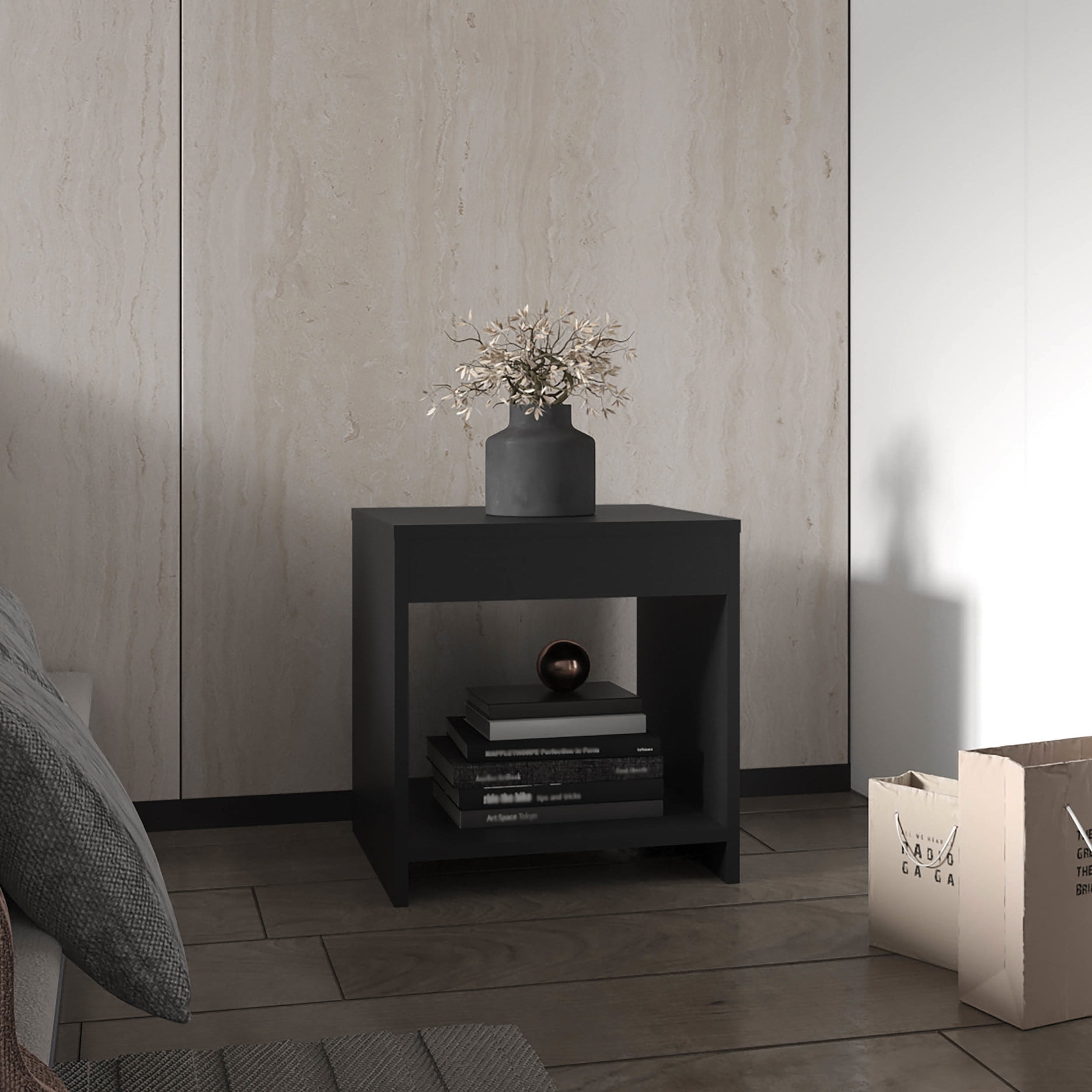 Black Minimalistic Nightstand | Bedroom Storage Purpose | Particle ...