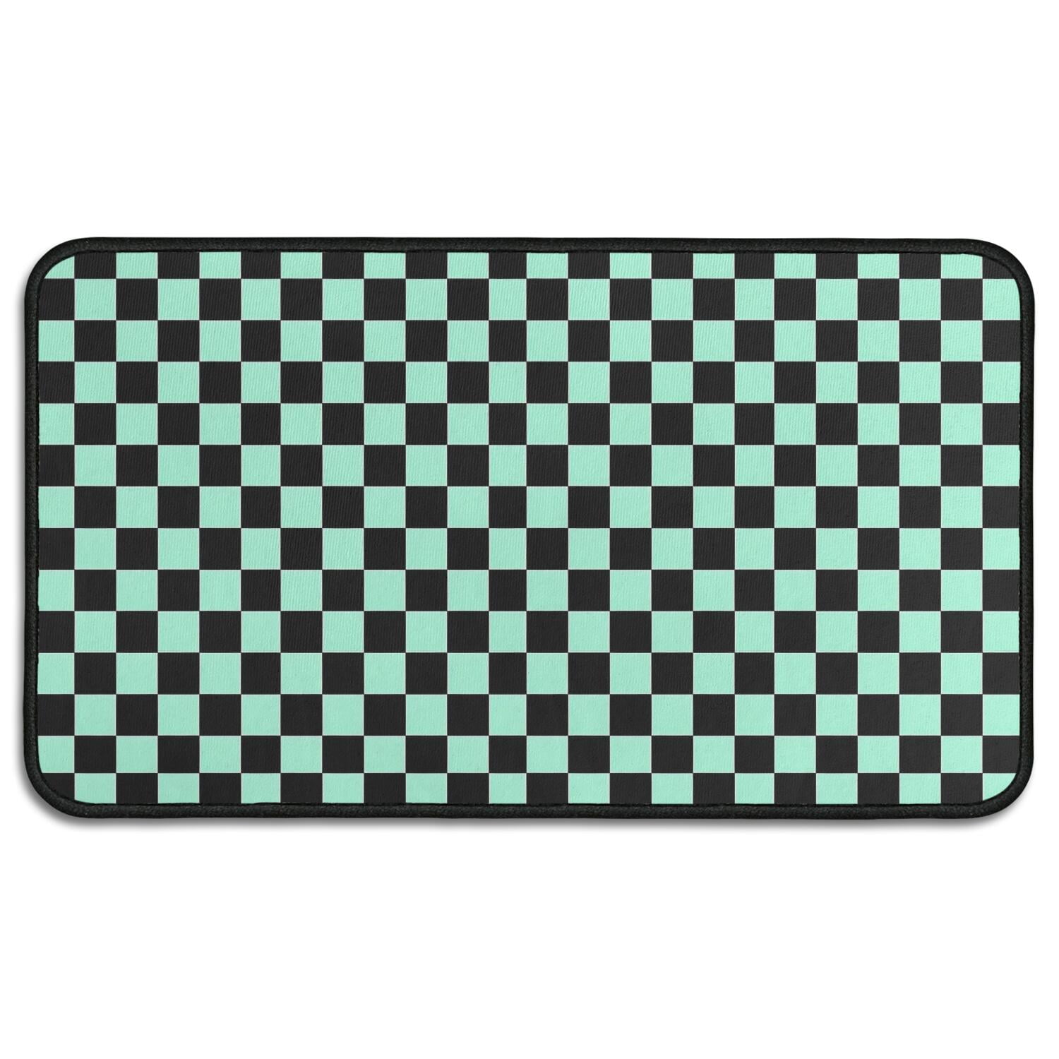 Black and Mint Green Checkerboard Pattern Door Rugs,Washable Non Slip ...