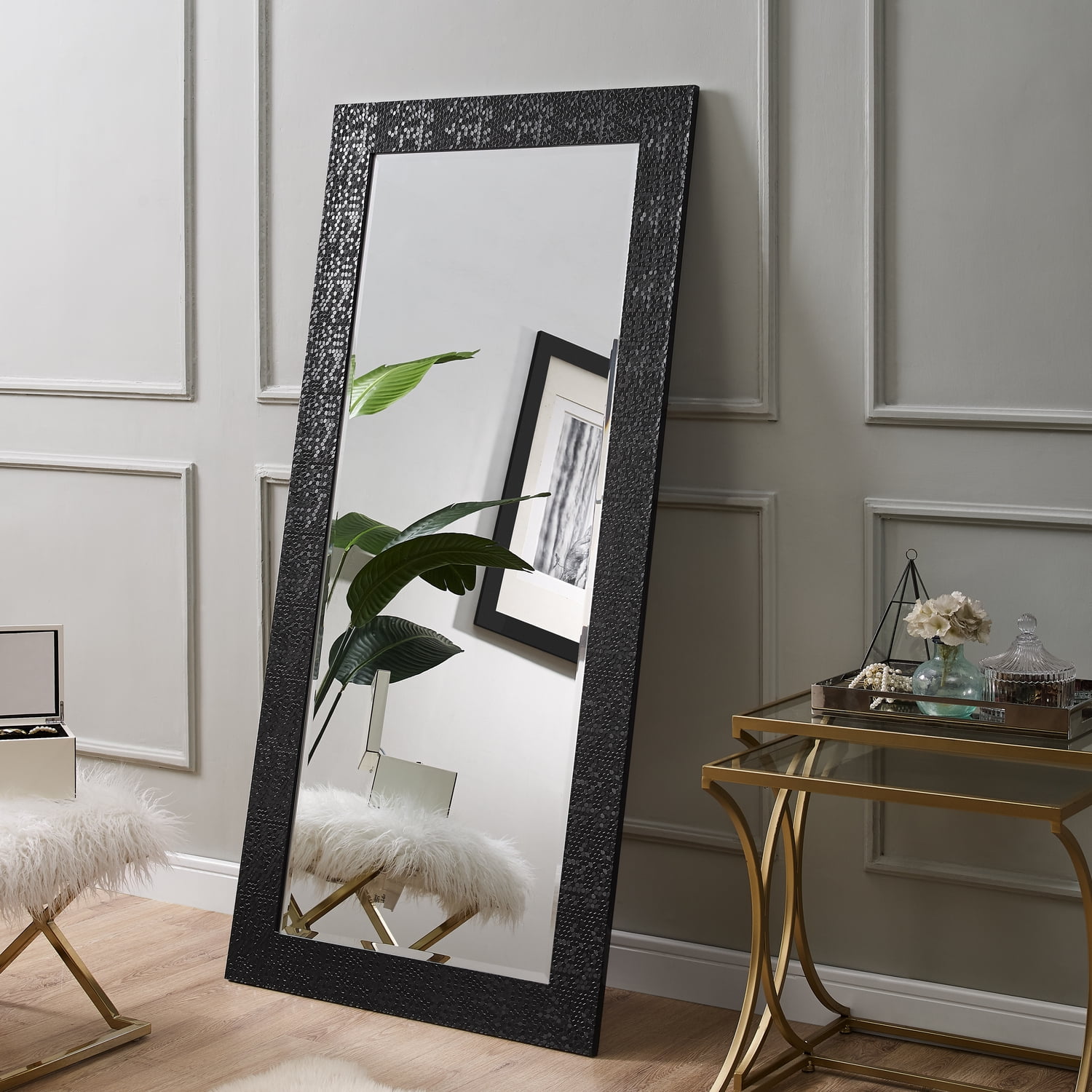Black Mirror Full Length Mirror Black Frame Mirror Black Rectangle ...