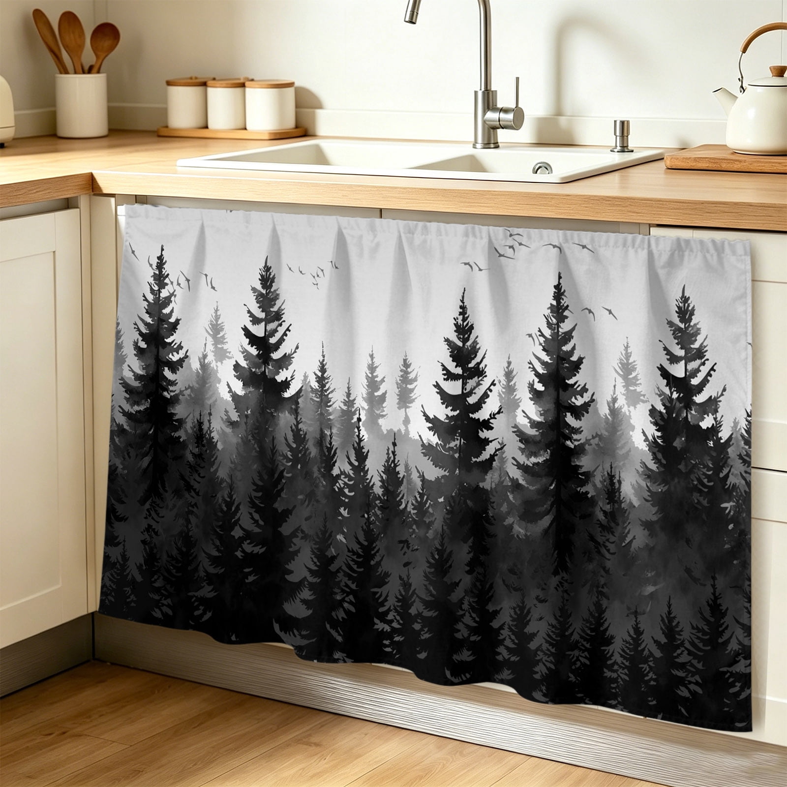 Black Mist Forest Cabinet Curtains for Shelves, Retro Country ...