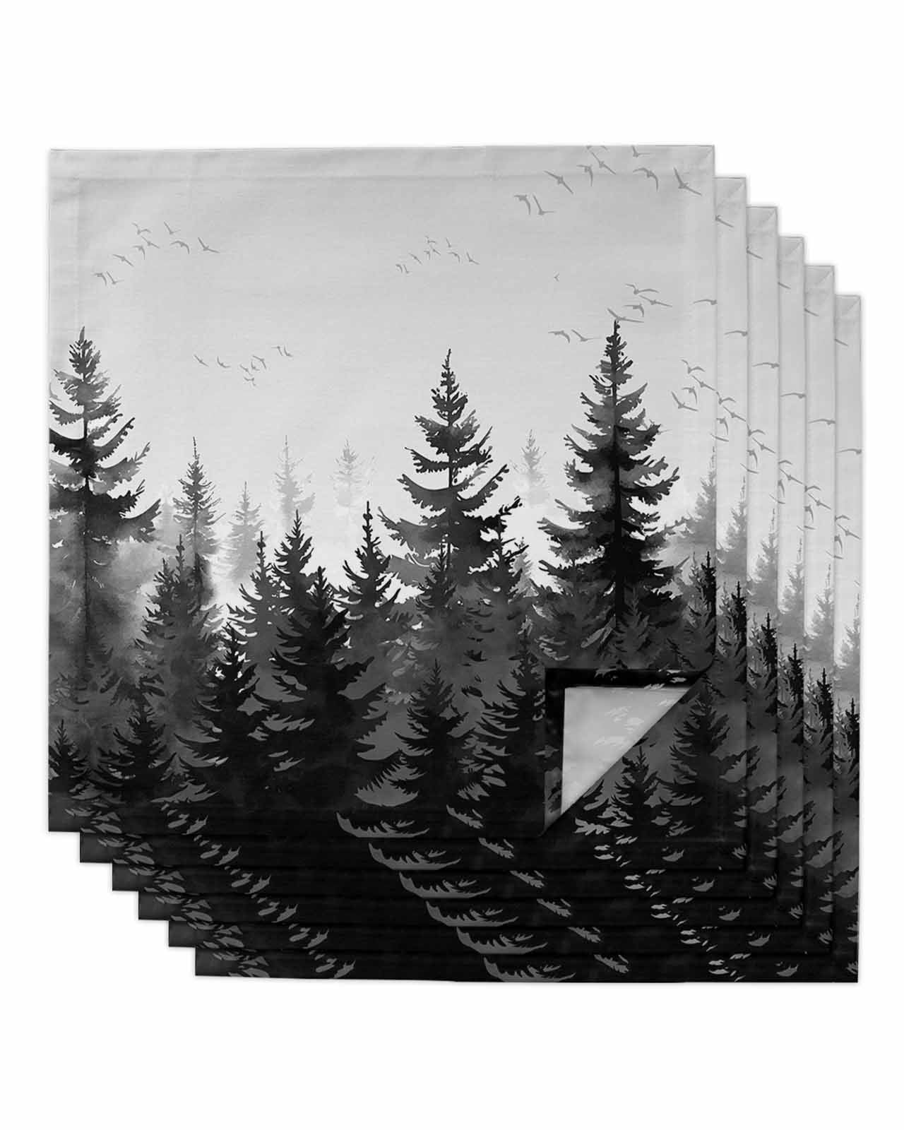 Black Mist Forest Cloth Napkins Set of 6 Reusable Dinner Napkins, Retro ...
