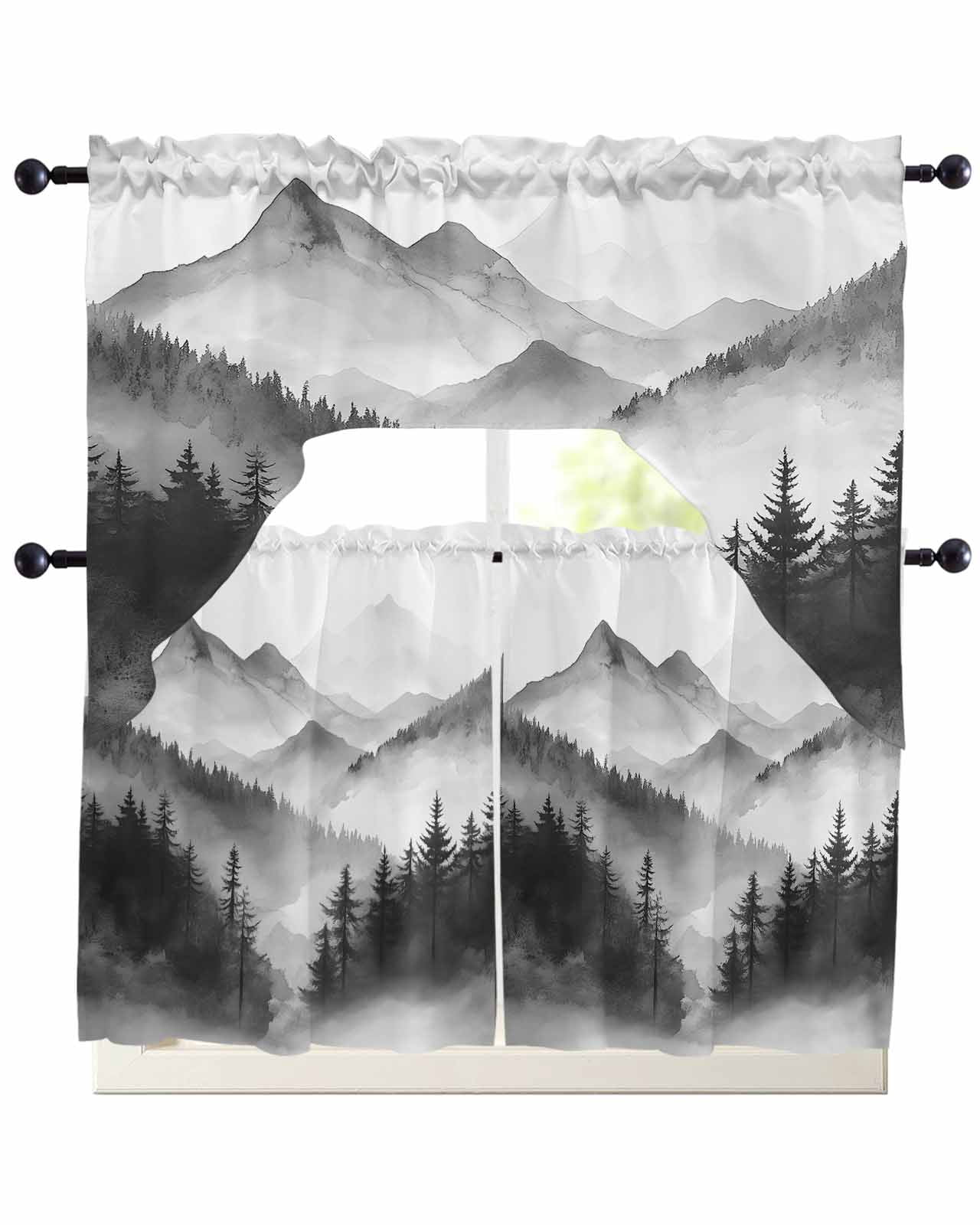 Black Mist Forest Kitchen Curtains Swag Valance and Tier Curtains Set ...