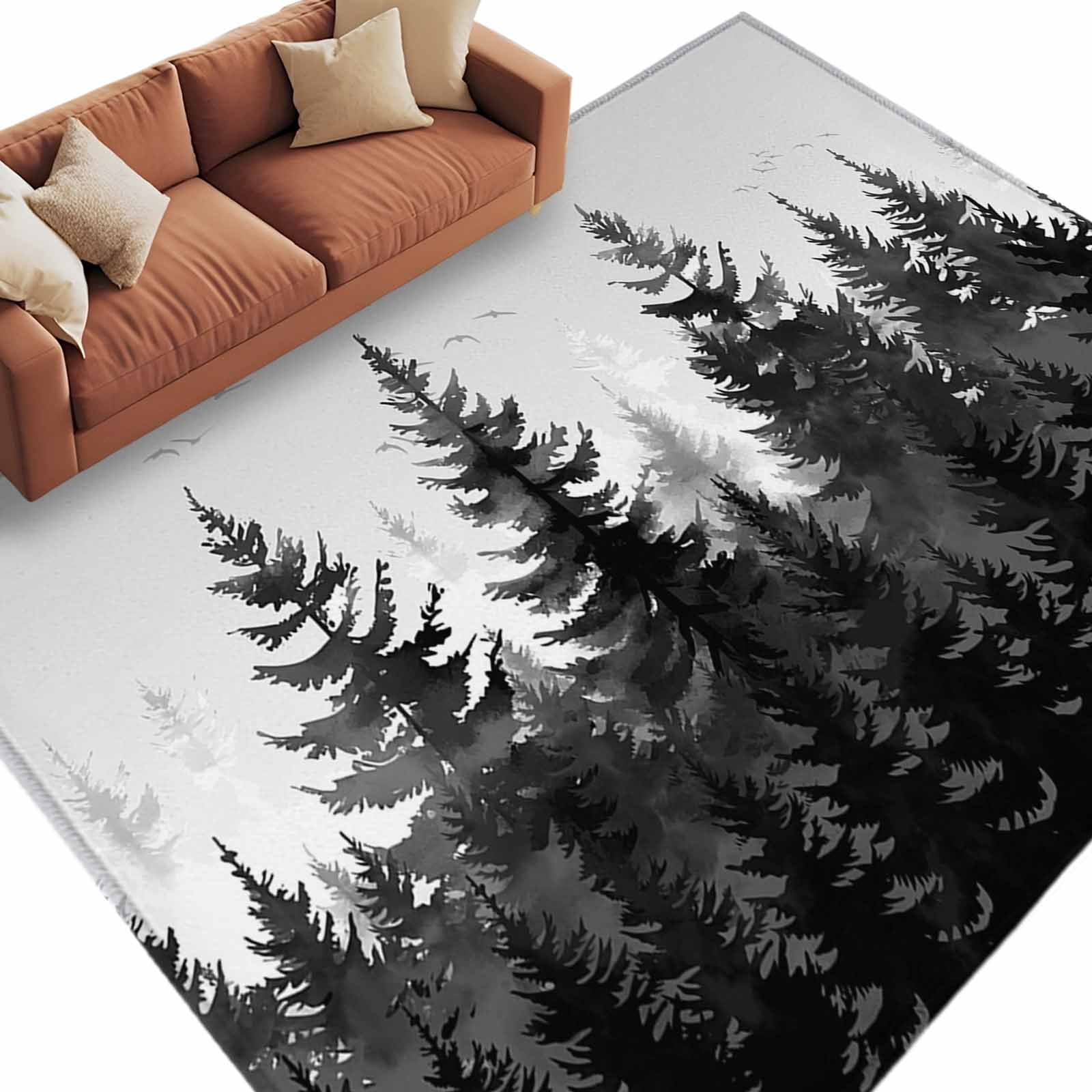 Black Mist Forest Large Area Rugs for Bedroom Living Room, Soft Non ...