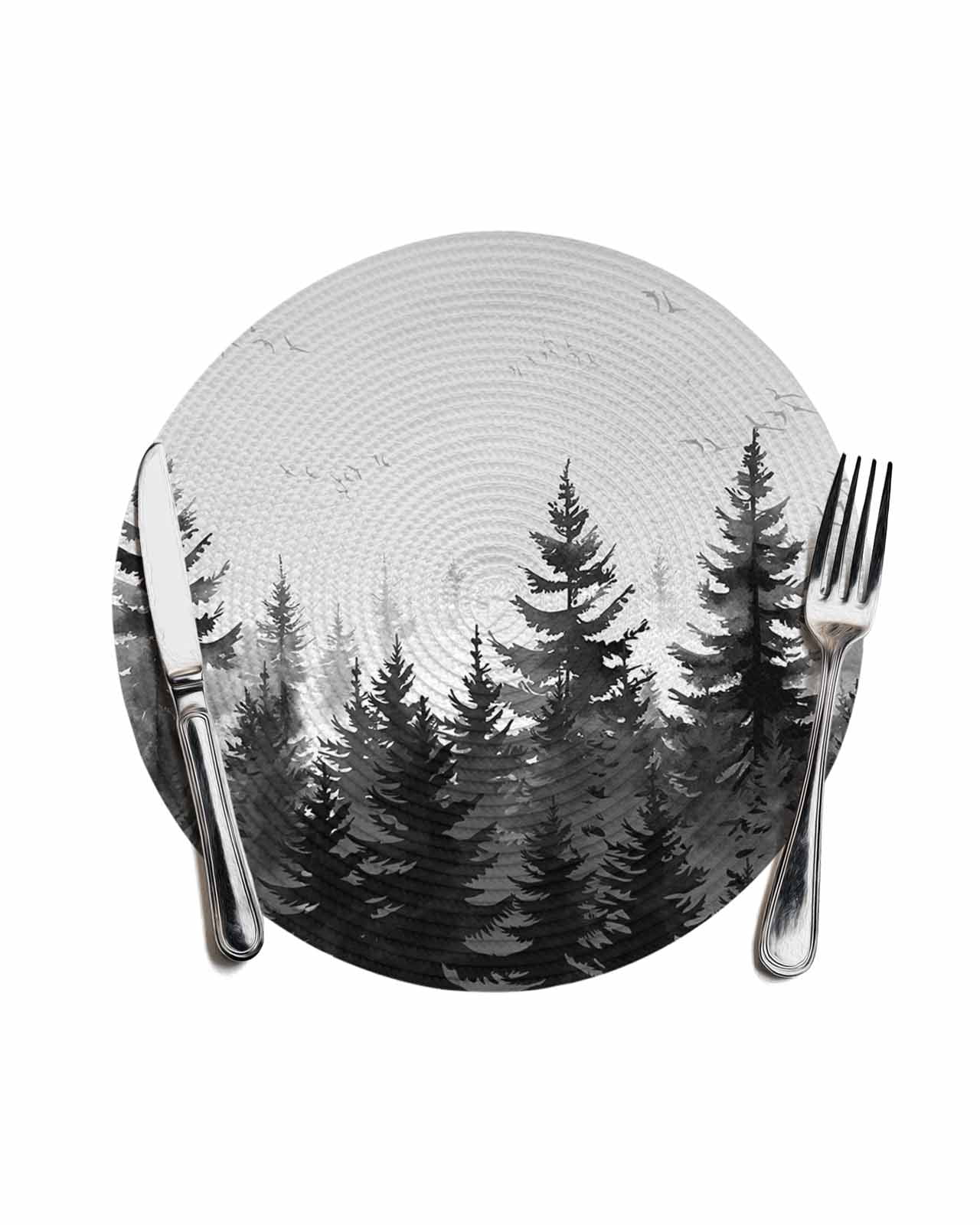 Black Mist Forest Round Placemats for Dinning Tables,Heat-proof Braided ...