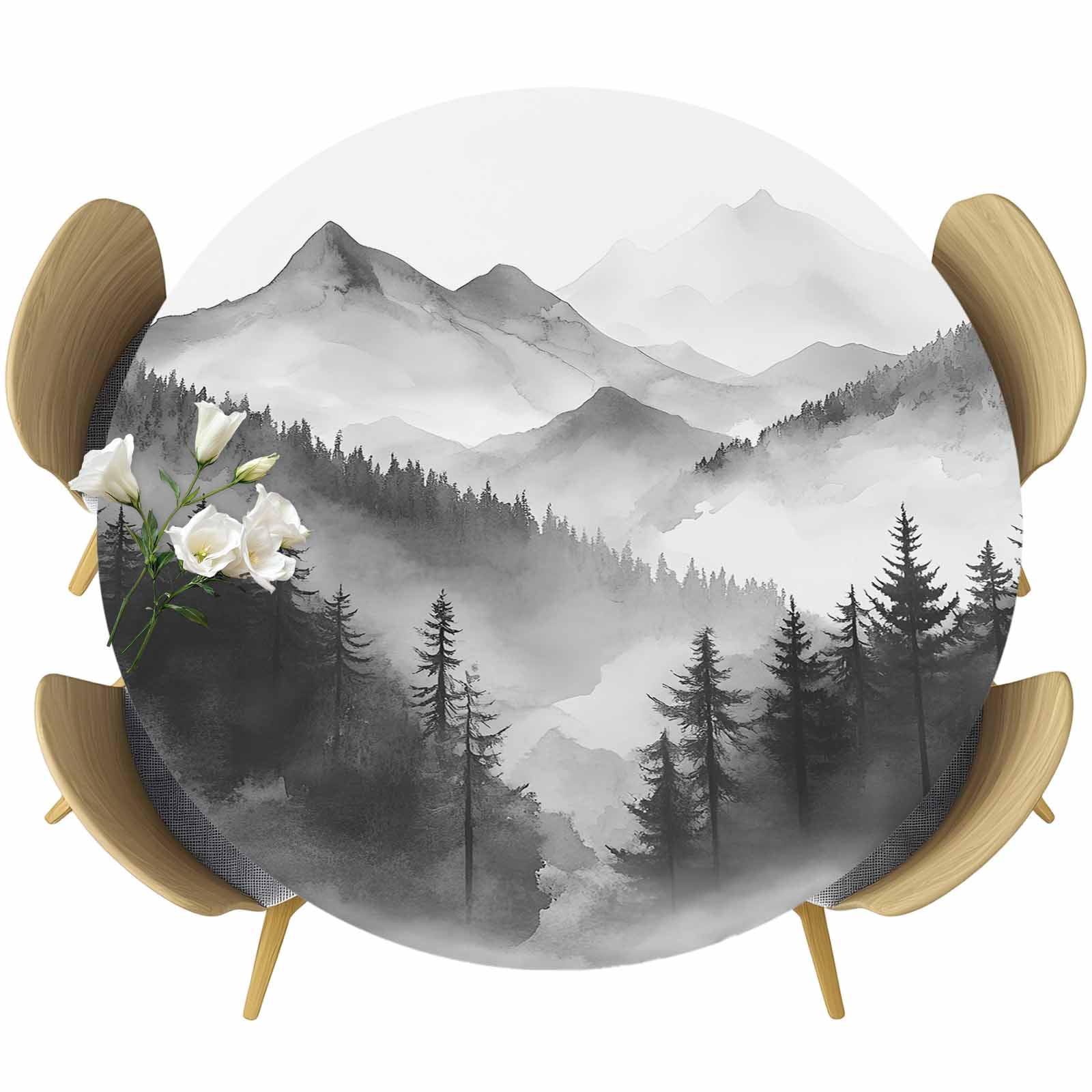 Black Mist Forest Round Tablecloth 45-54 Inch Round Fitted Table Cloth ...