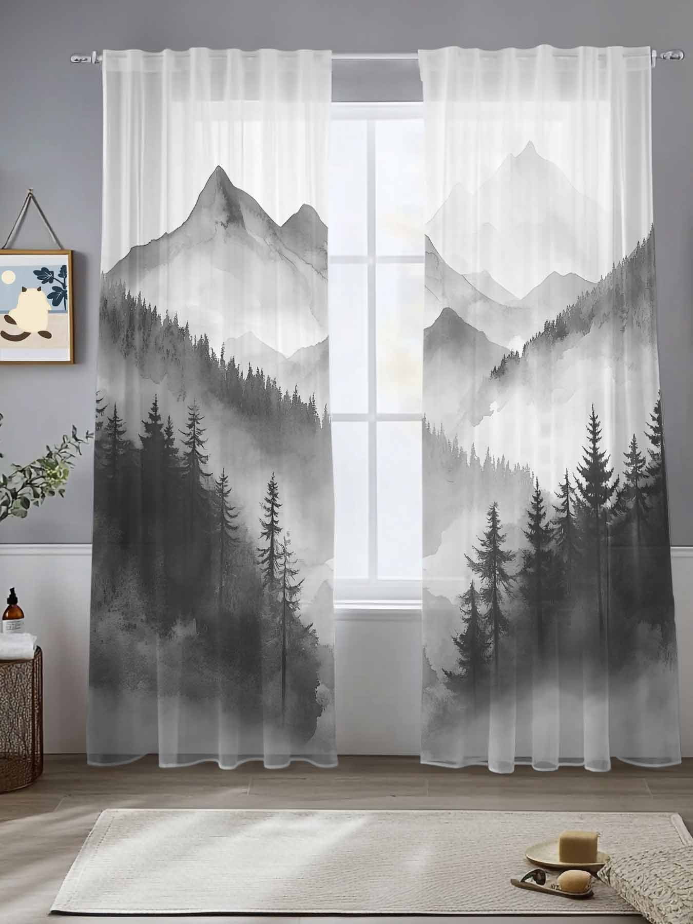 Black Mist Forest Sheer Curtains for Living Room Bedroom Vintage ...