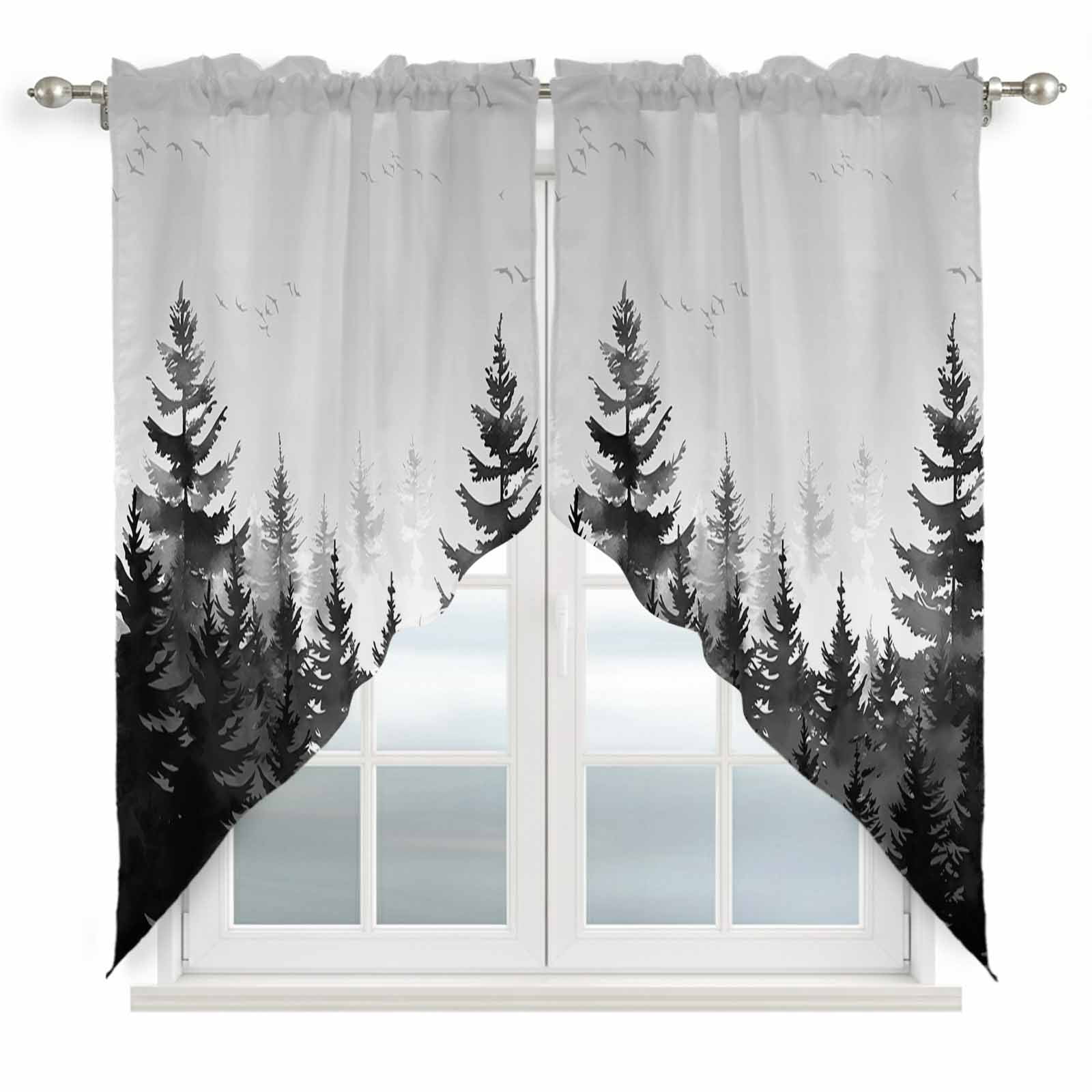 Black Mist Forest Swag Curtains Retro Country Watercolor Tree Scenery ...