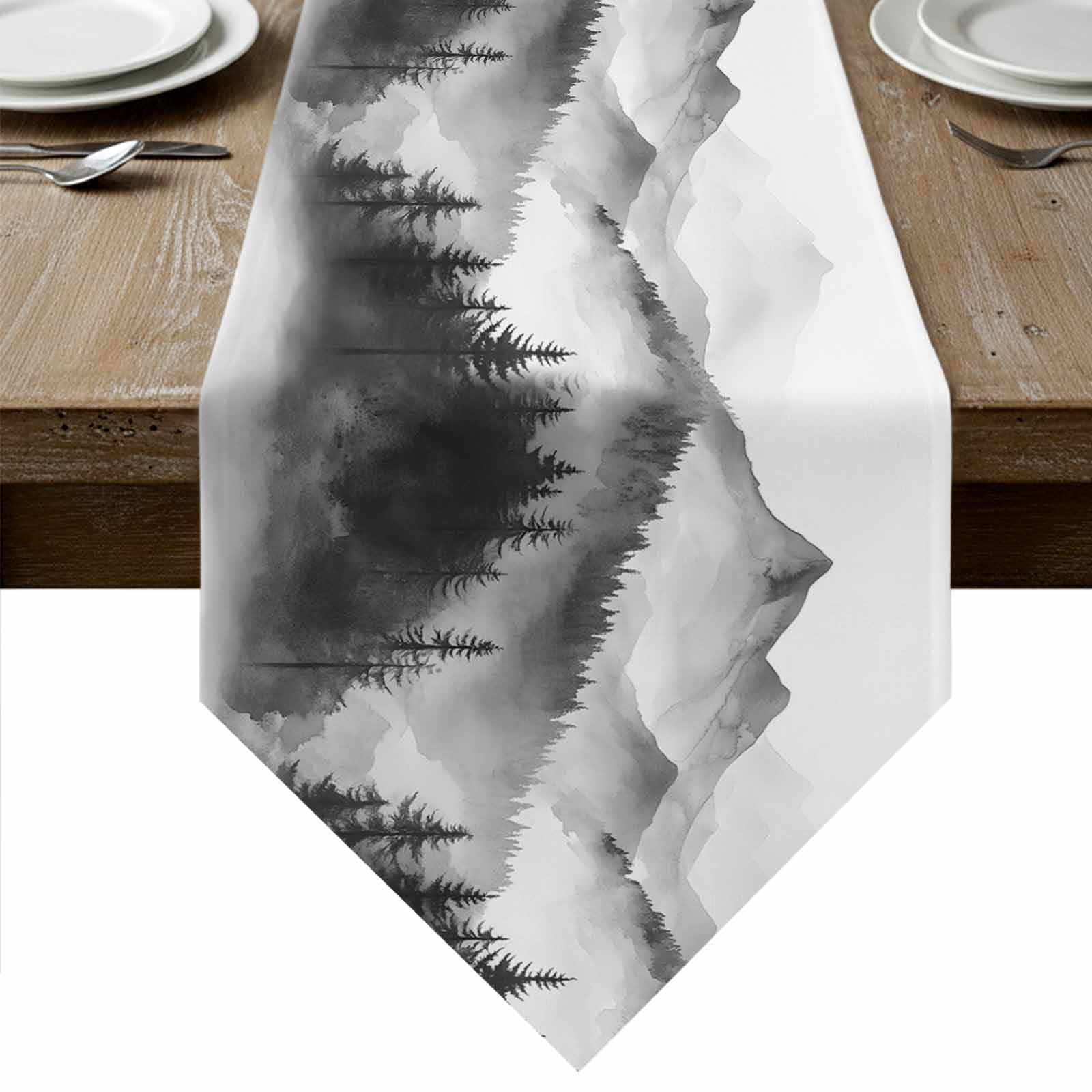 Black Mist Forest Table Runner Linen Burlap Table Runner 72 Inches Long ...