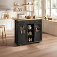 Black Mobile Kitchen Island Cart with Wheels, 2 Glass Doors and Spice ...