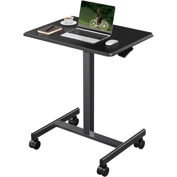 Black Mobile Rolling Standing Desk With Wheels Portable Adjustable ...