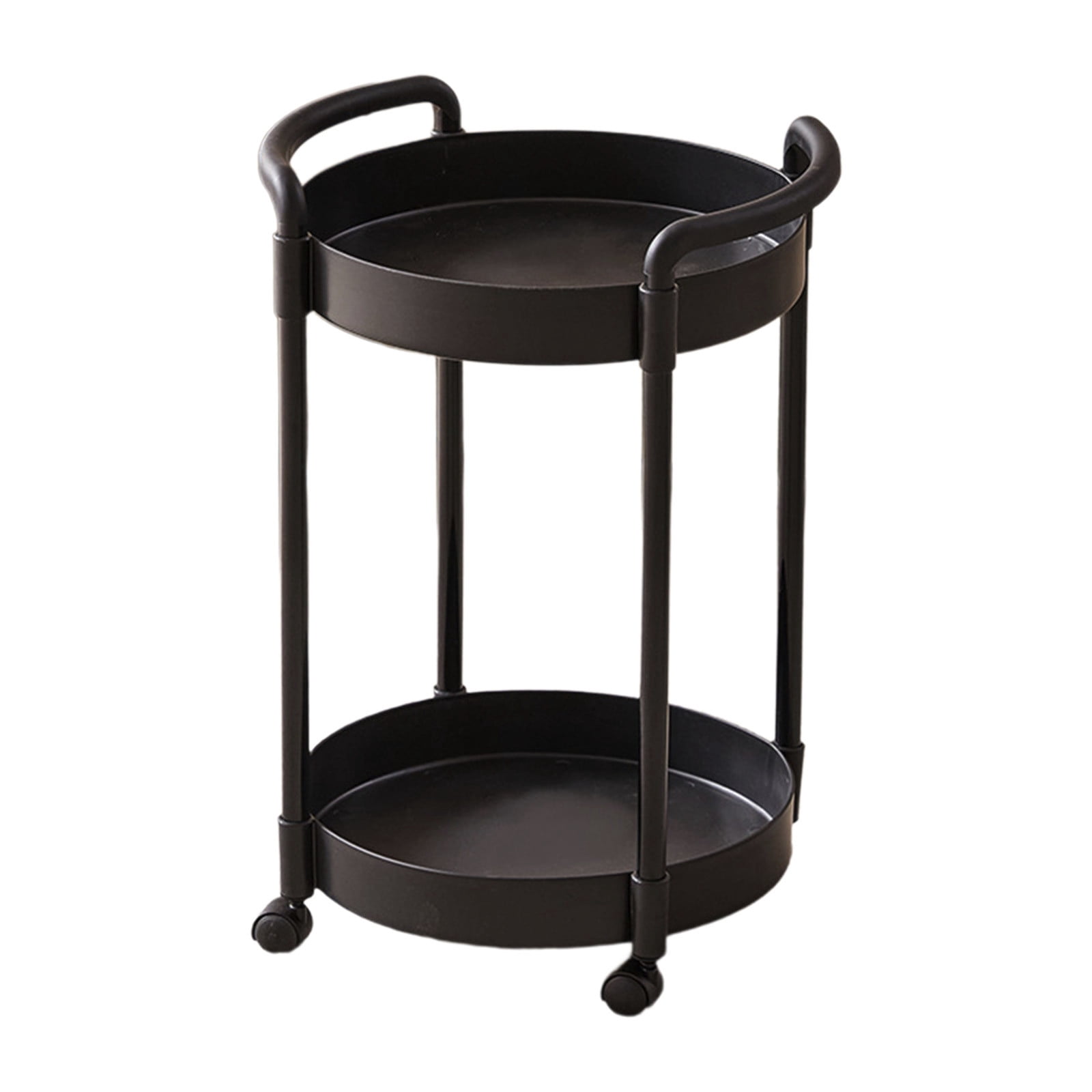Black Mobile Side Table With Wheels 3 Tier Rolling Storage Cart For ...