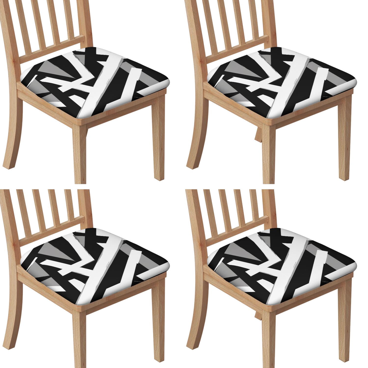 Black Modern Art Geometric Seat Covers for Dining Room Chairs Set Of 4 ...