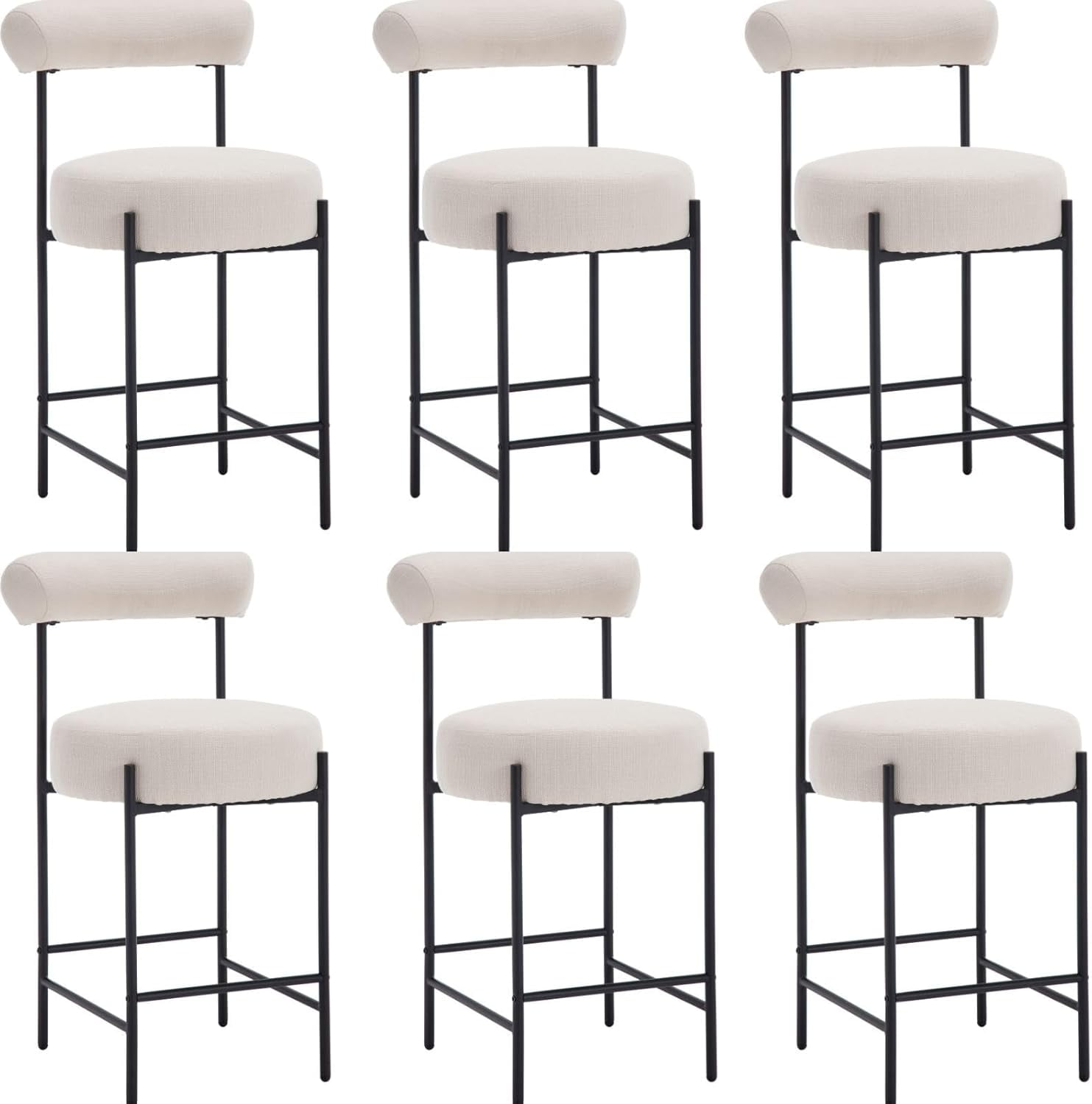Black Modern Bar Stools Set of 2 Faux Leather Counter Height Stools ...