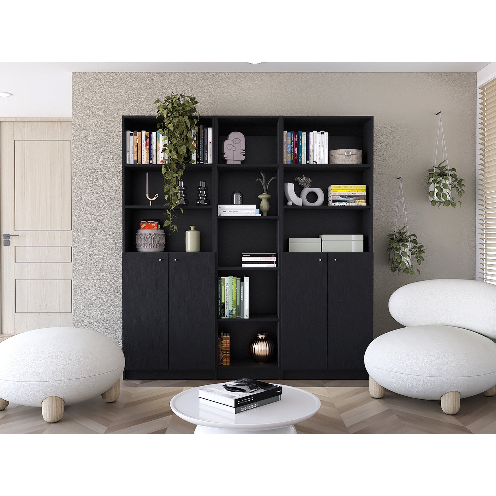 Black Modern Bookcase Set+Open Storage Space"-"Spacious Living Rooms ...