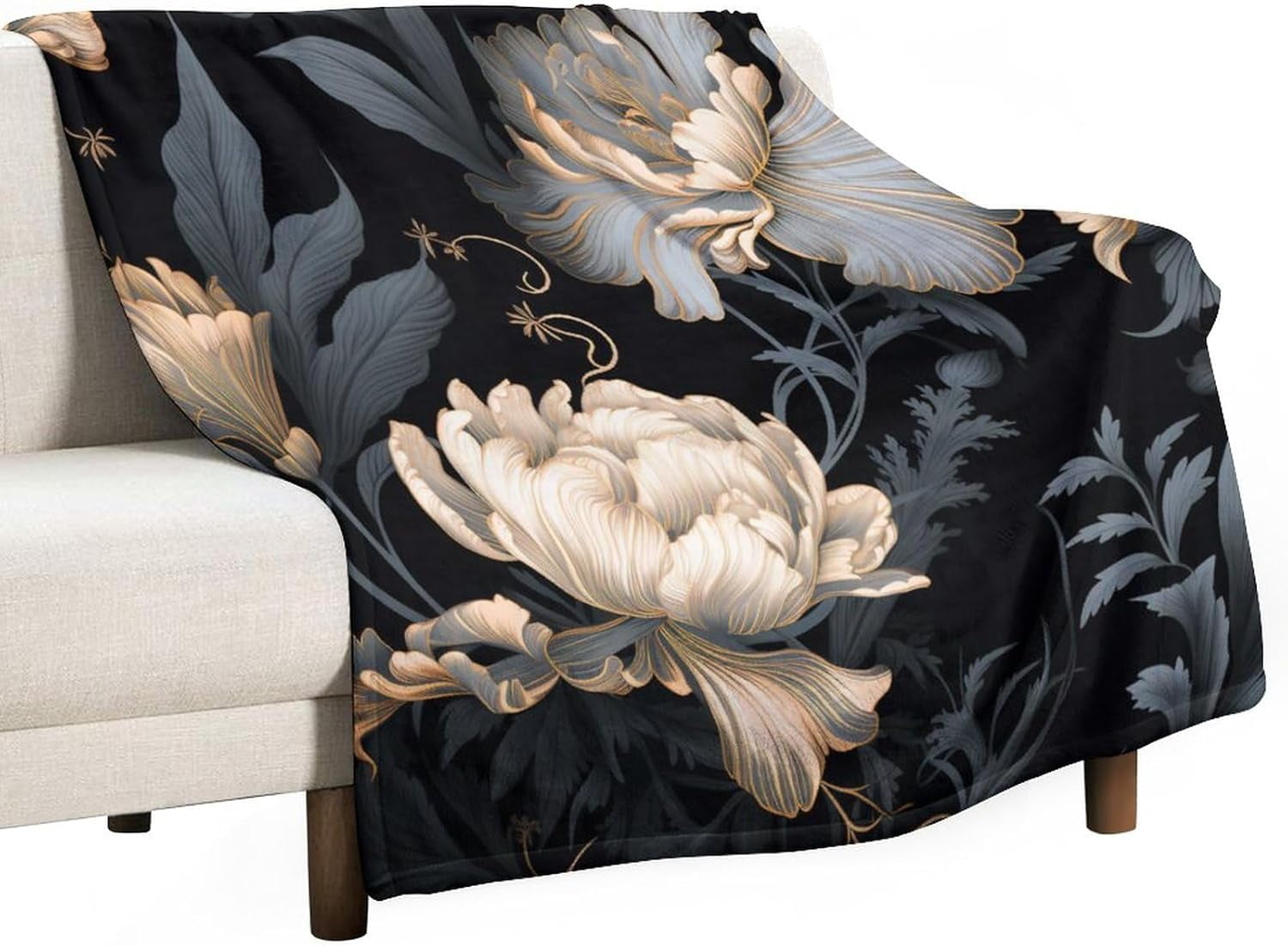 Black Modern Botanical Elegant Contemporary Blanket Flower Floral Leaf ...