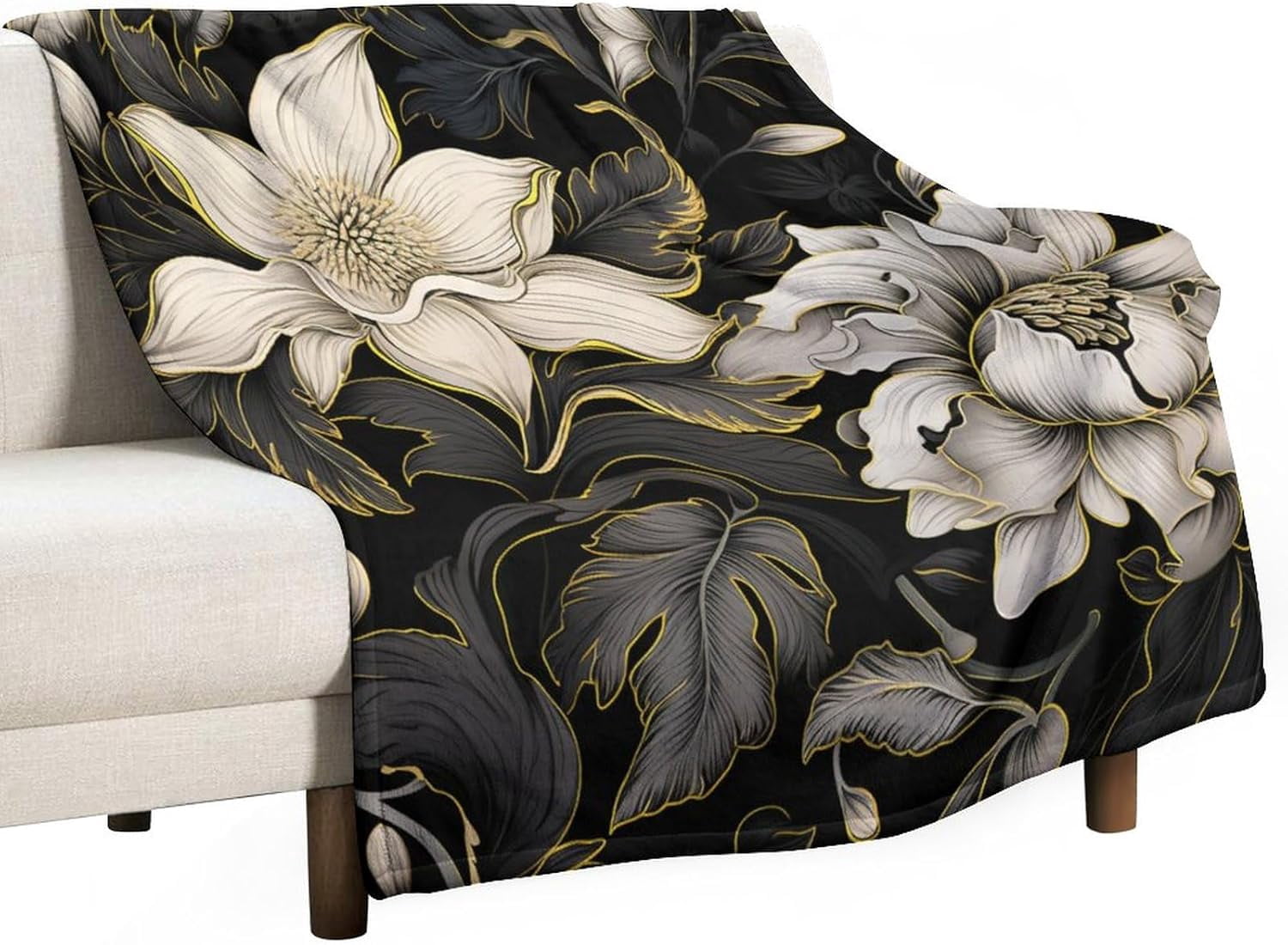 Black Modern Botanical Elegant Contemporary Blanket French Vintage Euro ...